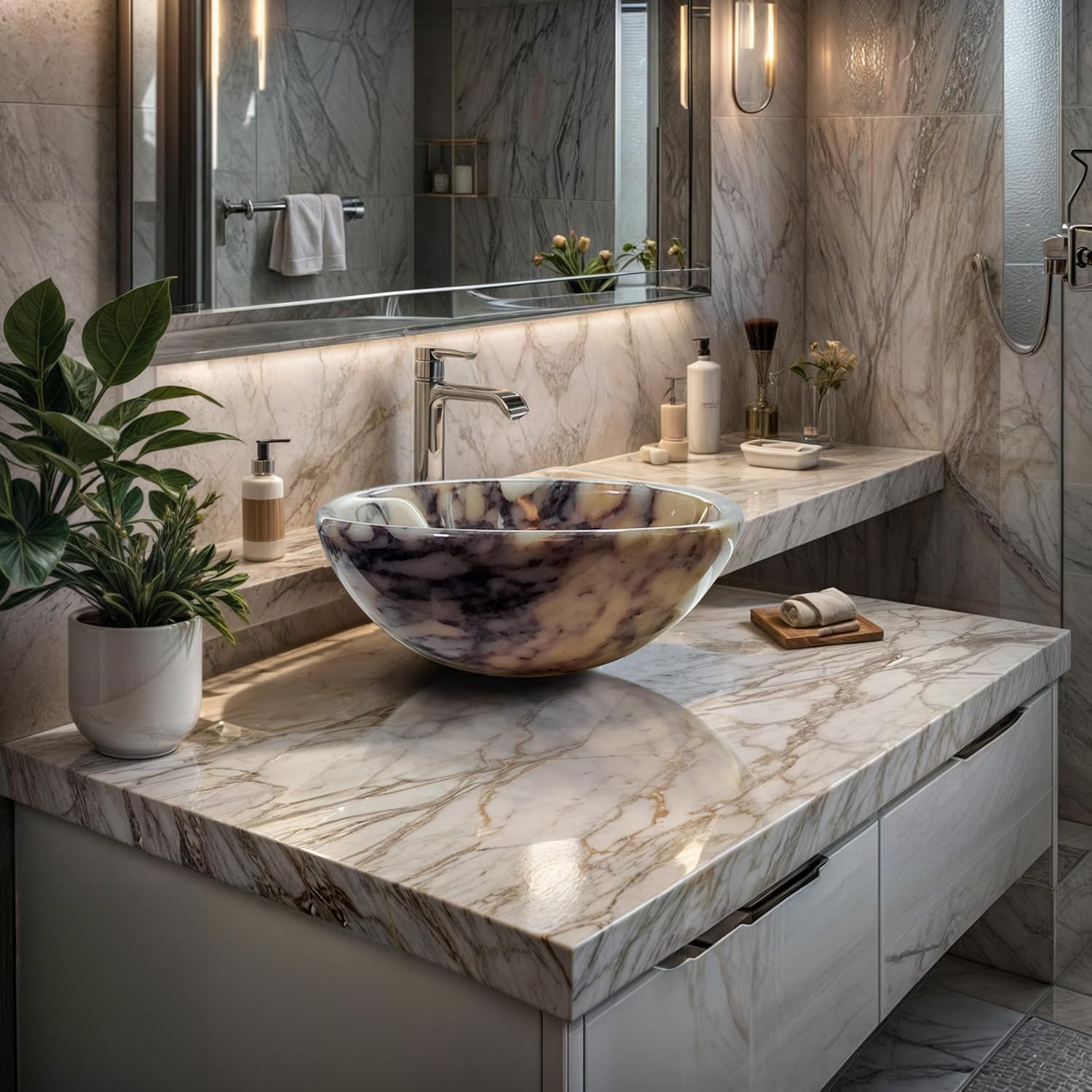 Calacatta Viola Marble Vessel Sink, Bathroom Vessel Sink, Above Counter ...