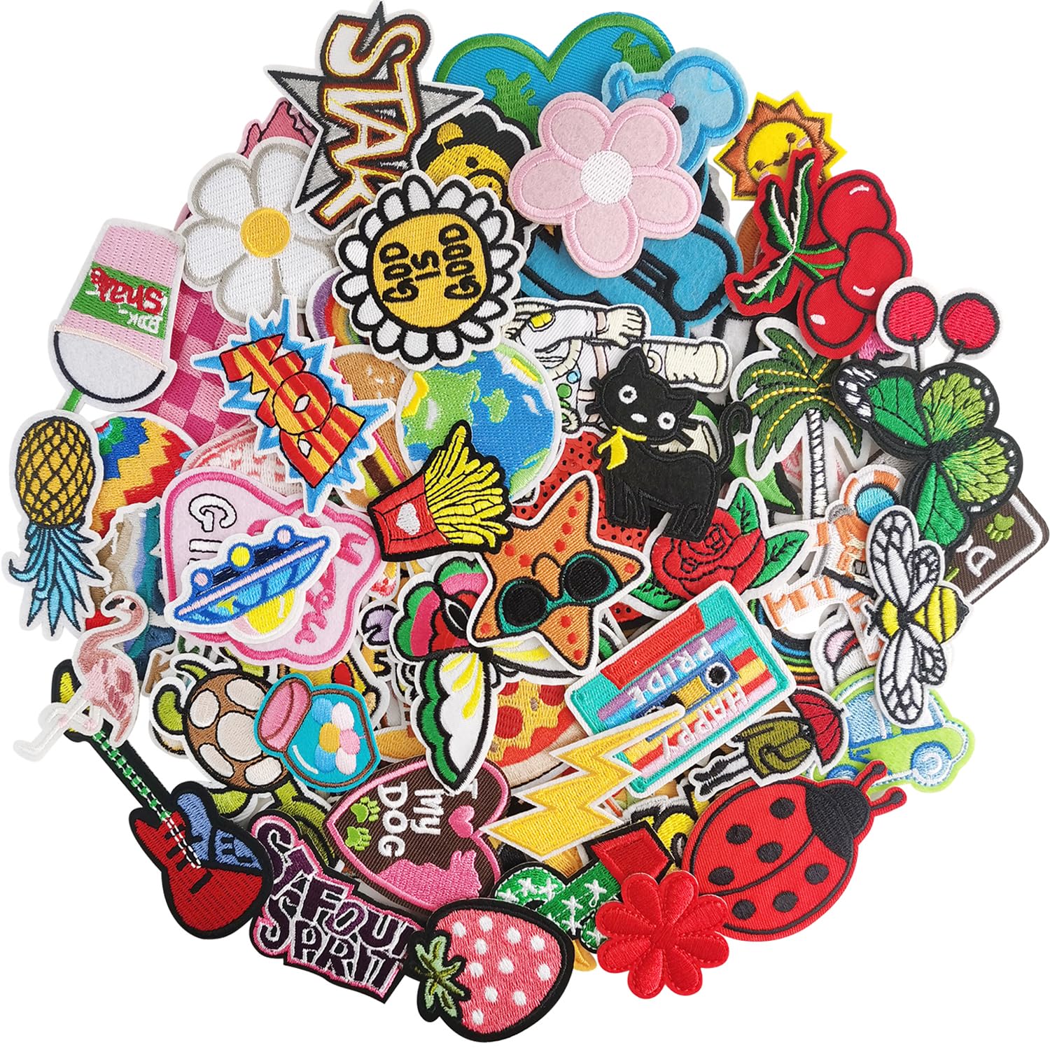 Amazon.com: 100Pcs Random Assorted Styles Embroidered Patches, Sew on ...