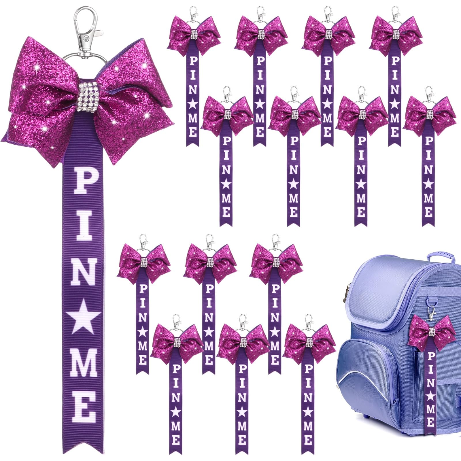 Tideme 15 PCS Cheerleader Pin Me Bow Keychain, Cheer Ribbon Pins ...