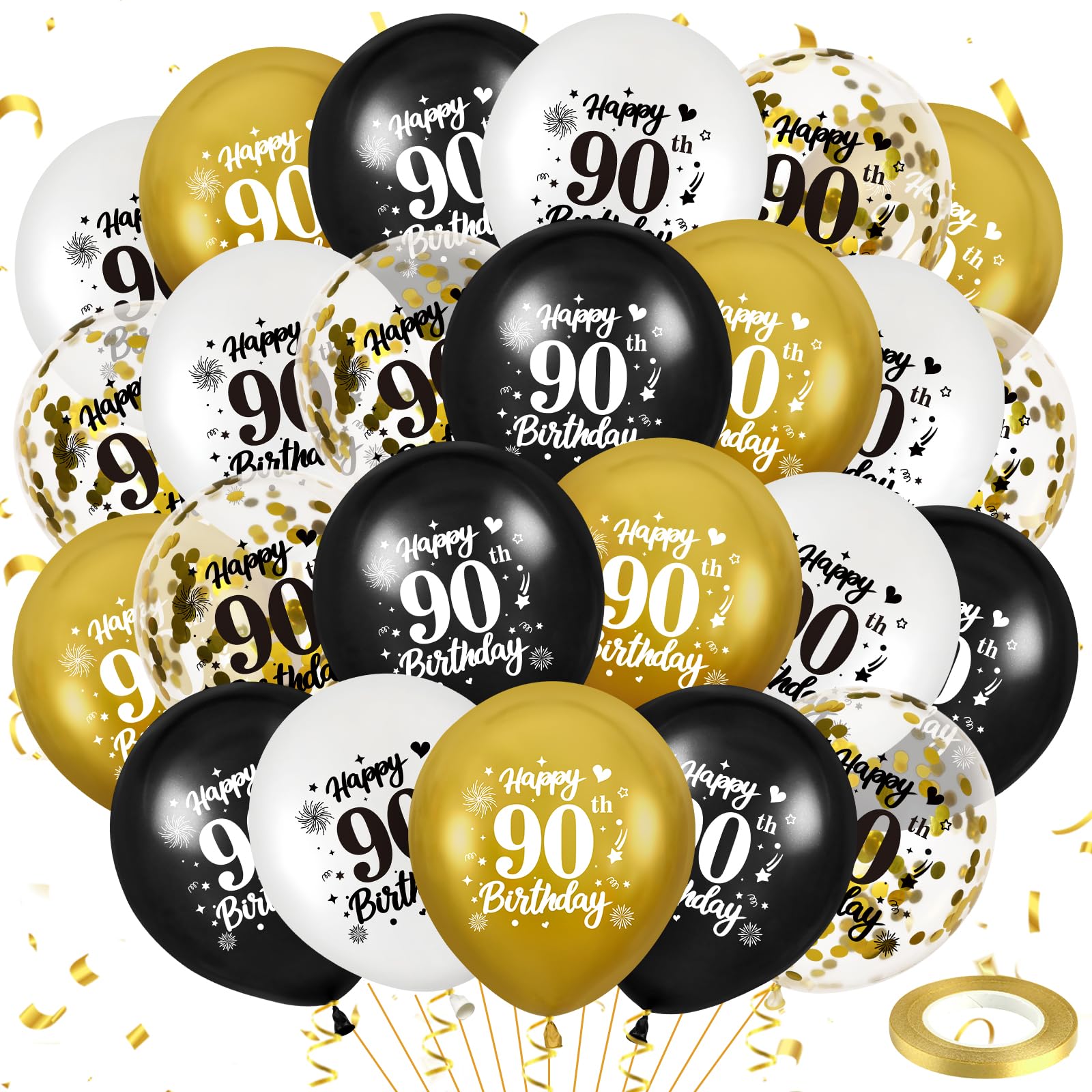 Amazon.com: 90th Birthday Balloons for Men, 24Pcs Black Gold White ...