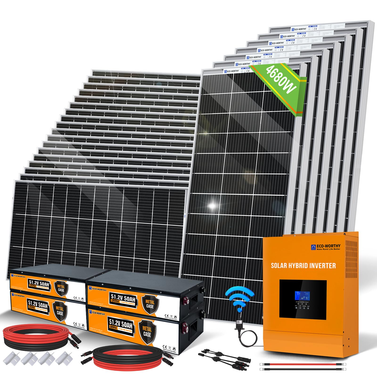 Buy ECO-WORTHY 21.5KWH 4680W 48V Solar Power Complete Kit for Home Shed ...