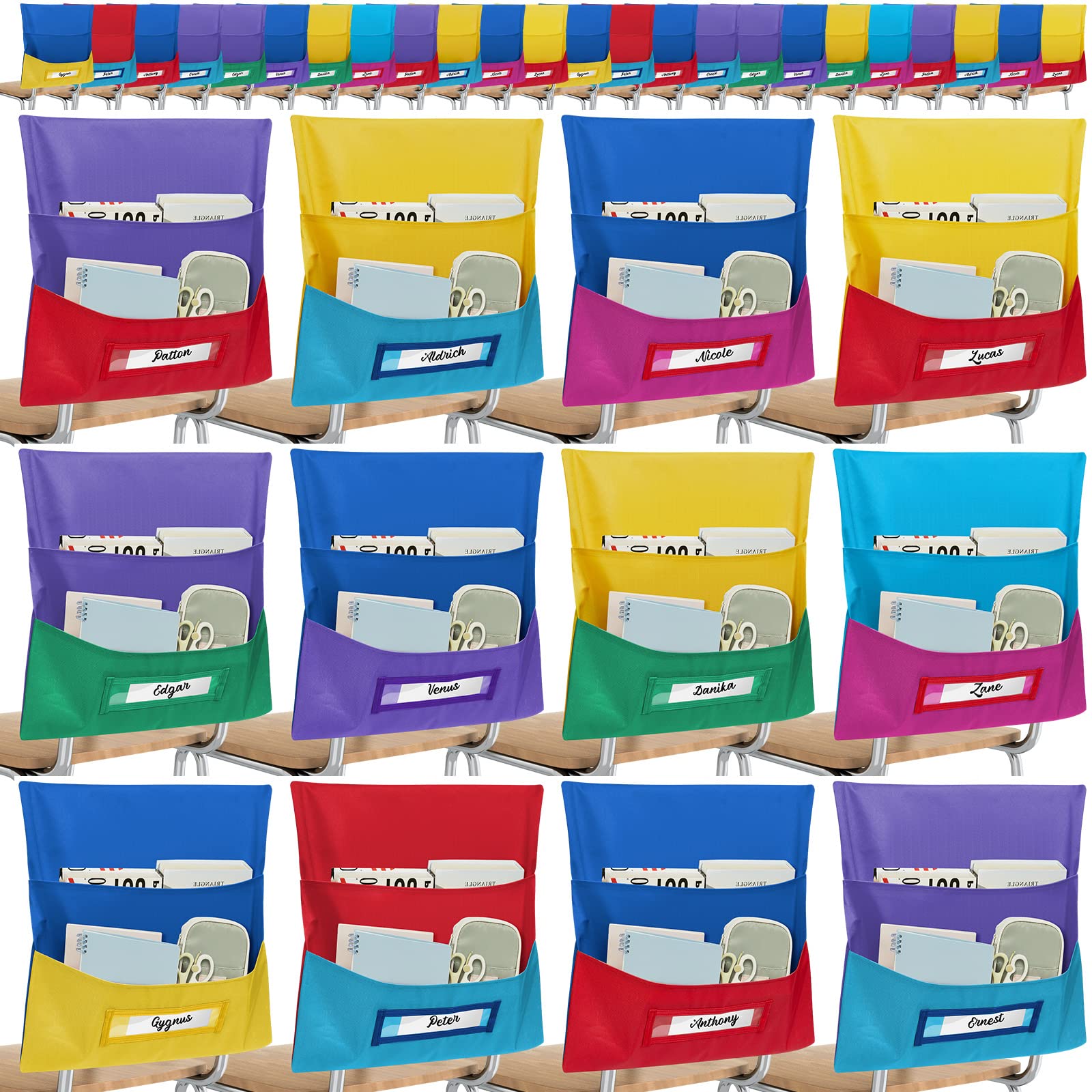Maitys 36 Pieces Chair Pockets Classroom Student Chair Organizer 12 ...