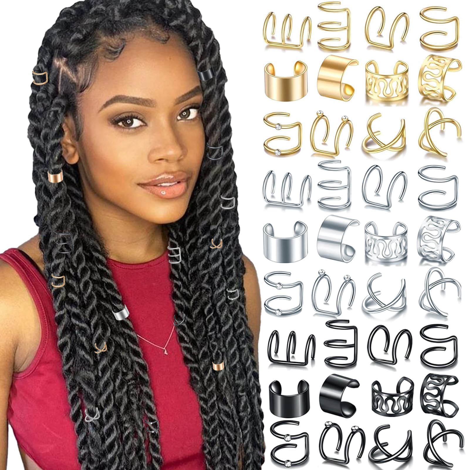 Amazon.com : NAISKA 36PCS Hair Jewelry for Braids Crystal Rhinestone ...