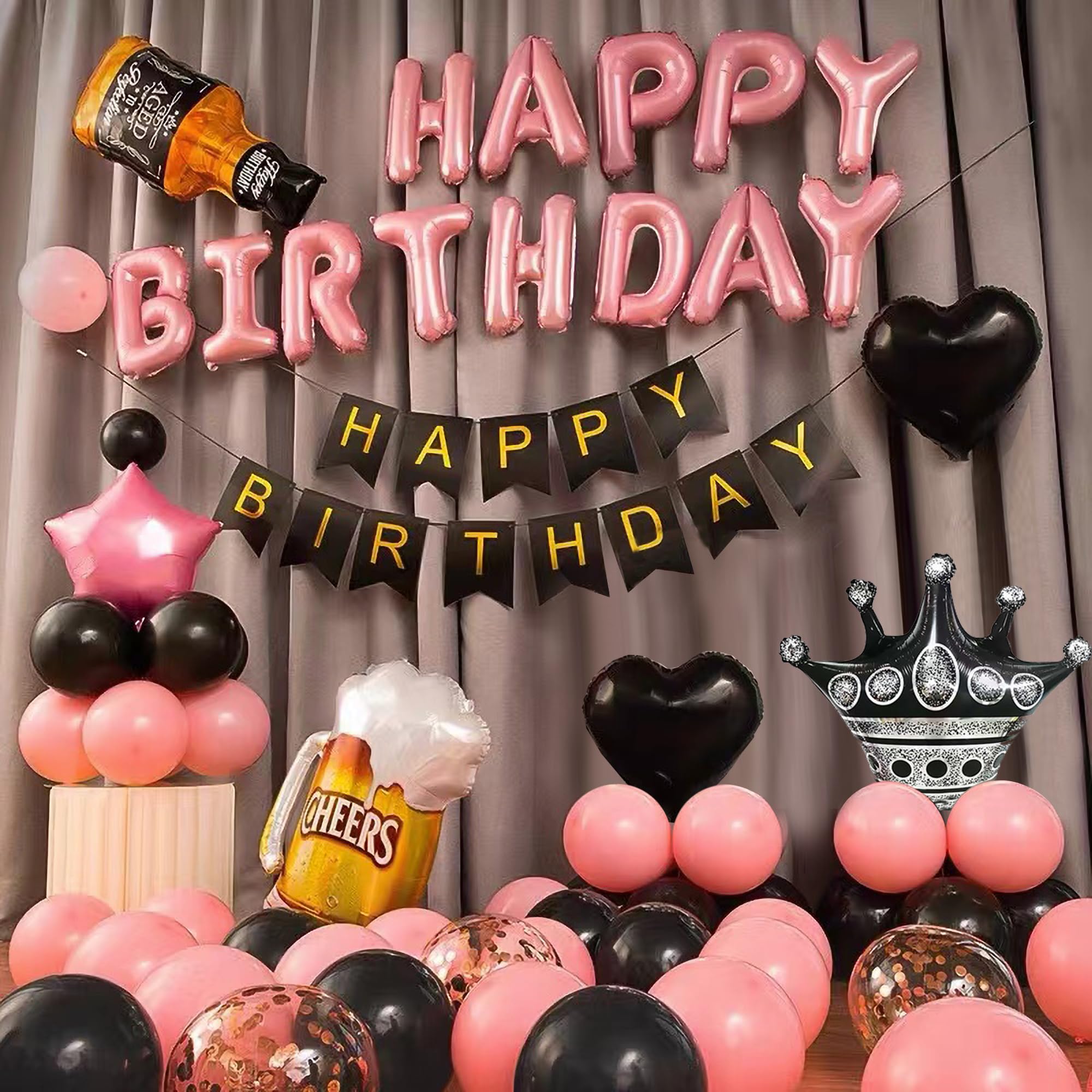 Amazon.com: birthday decorations for women black pink balloons happy ...