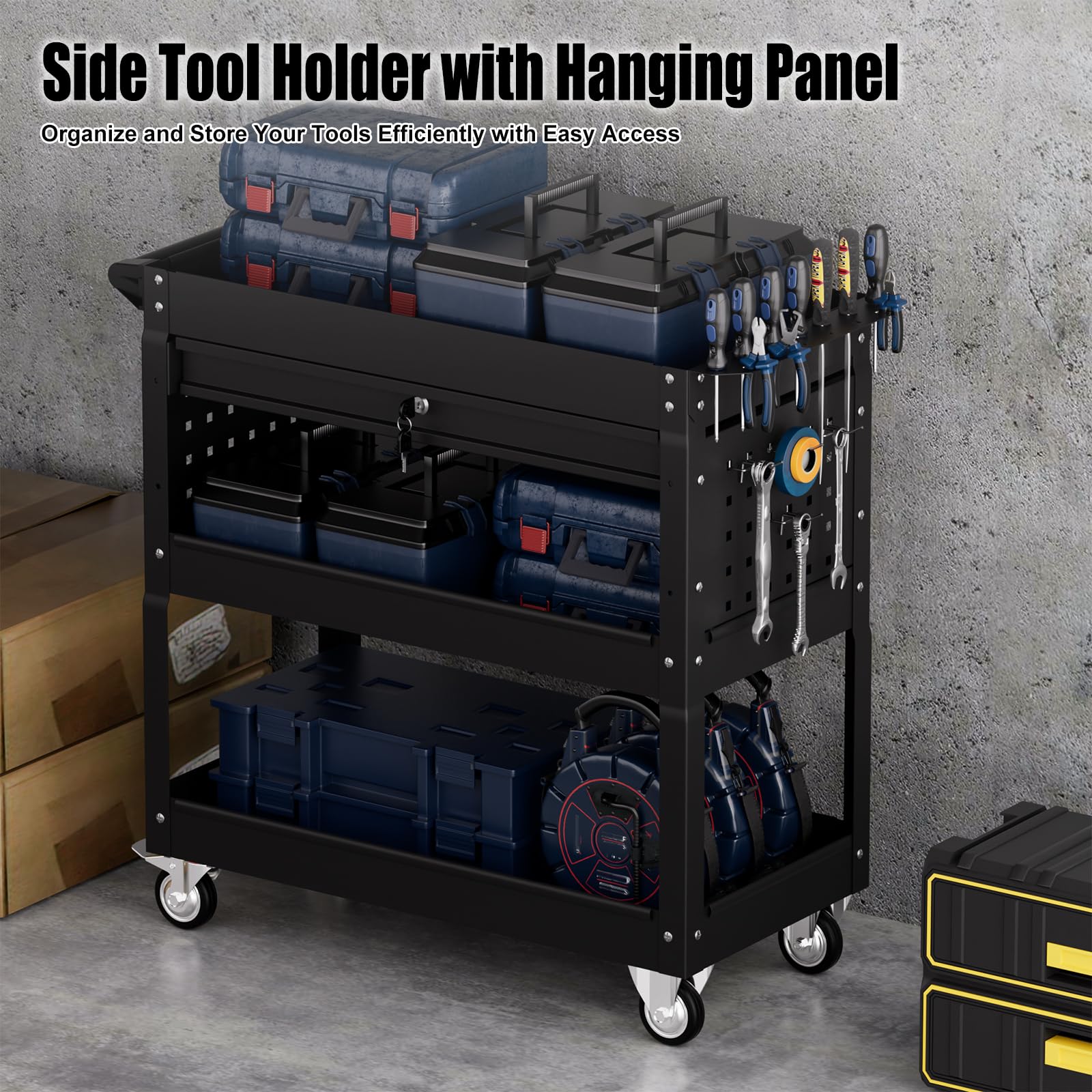 Drawer Tool Cart 3 Tier Tool Cart, Service Cart With Wheels, Rolling ...
