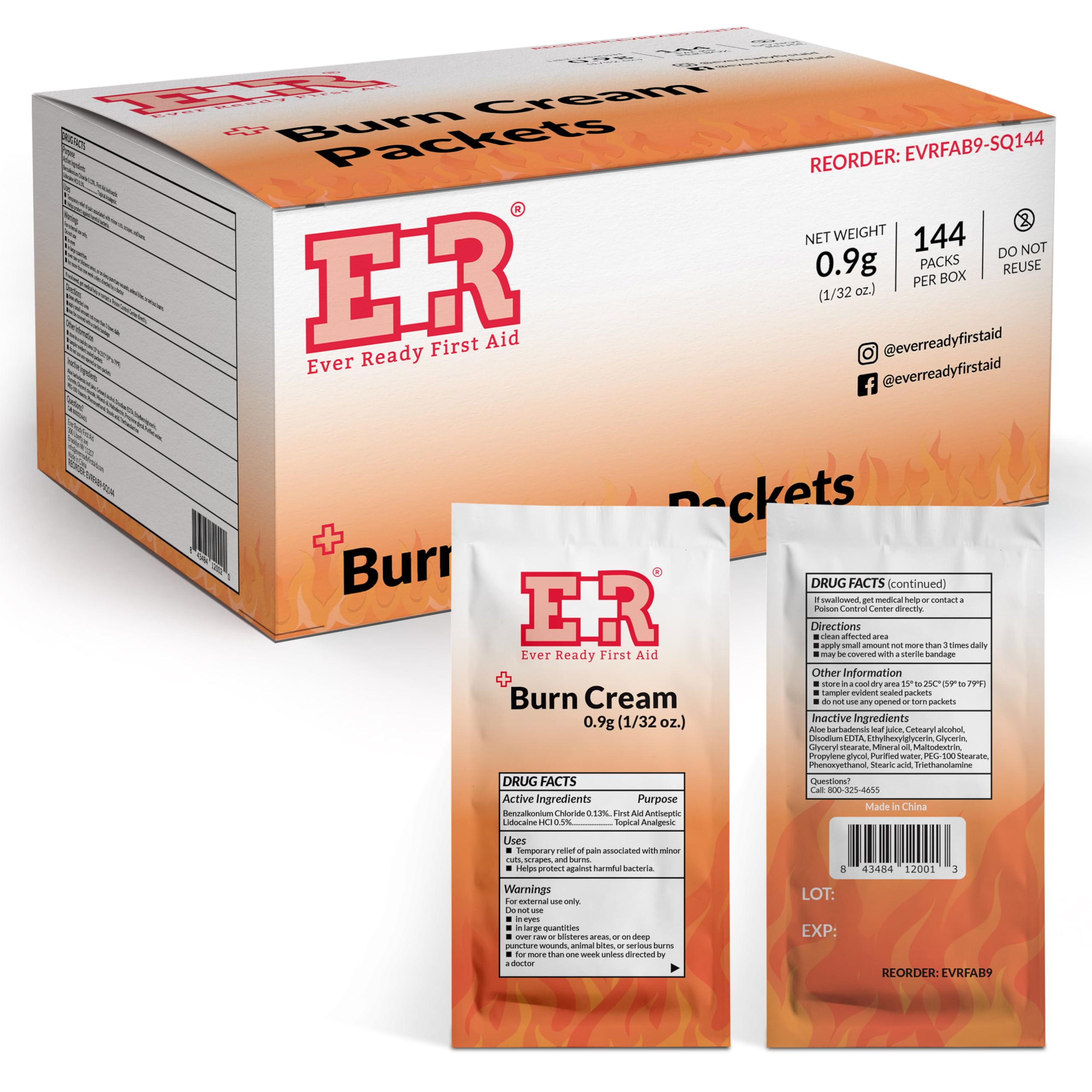 Amazon.com: Ever Ready First Aid Burn Relief Cream, Box of 144 Packets ...