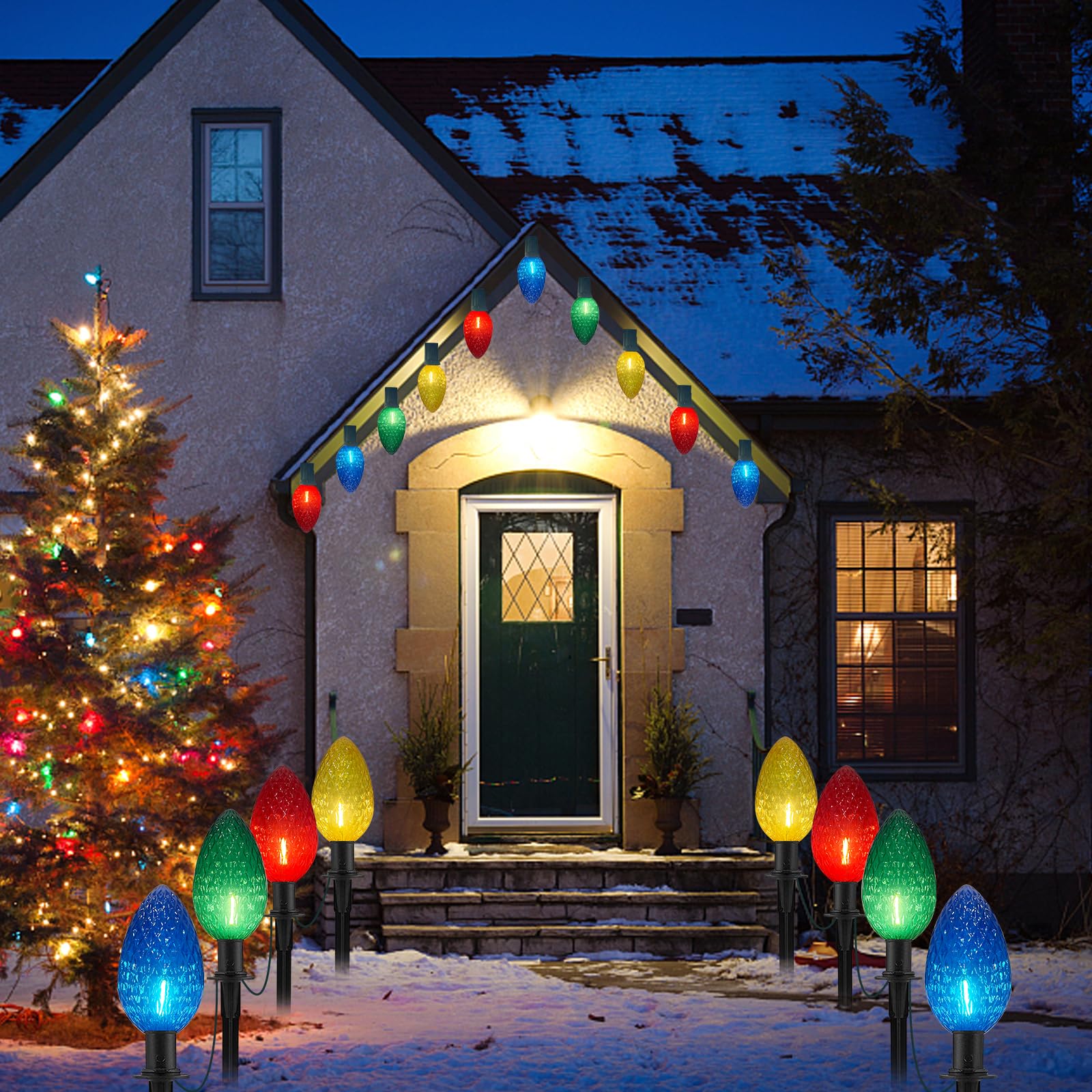 Abeja C9 Christmas Multicolor Pathway Lights, 2 Pack 7Ft Outdoor ...