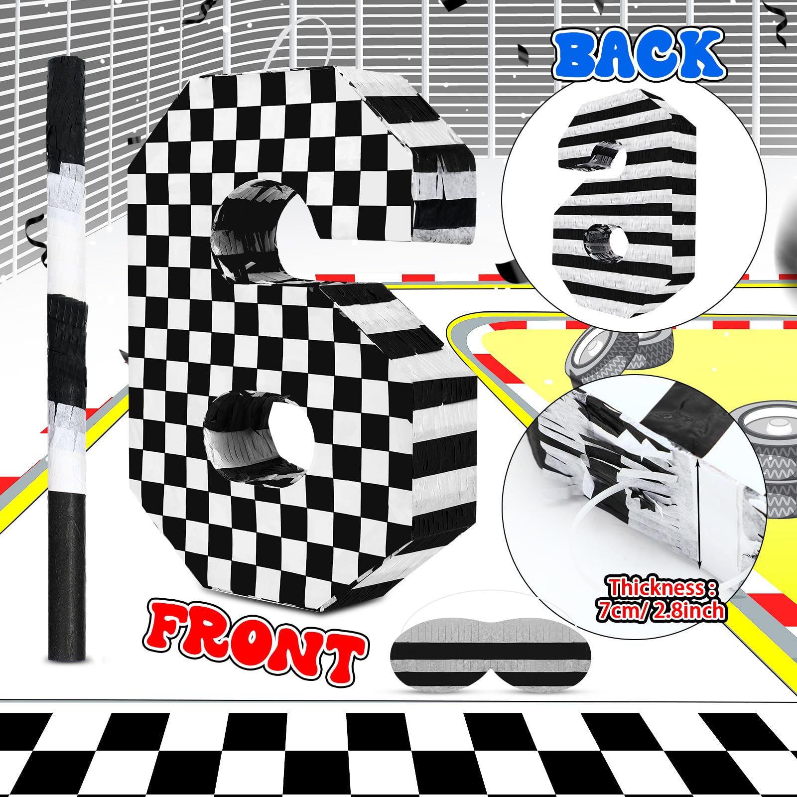 Snapklik.com : Lewtemi Race Car Number 6 Pinata Small Checkered Race ...