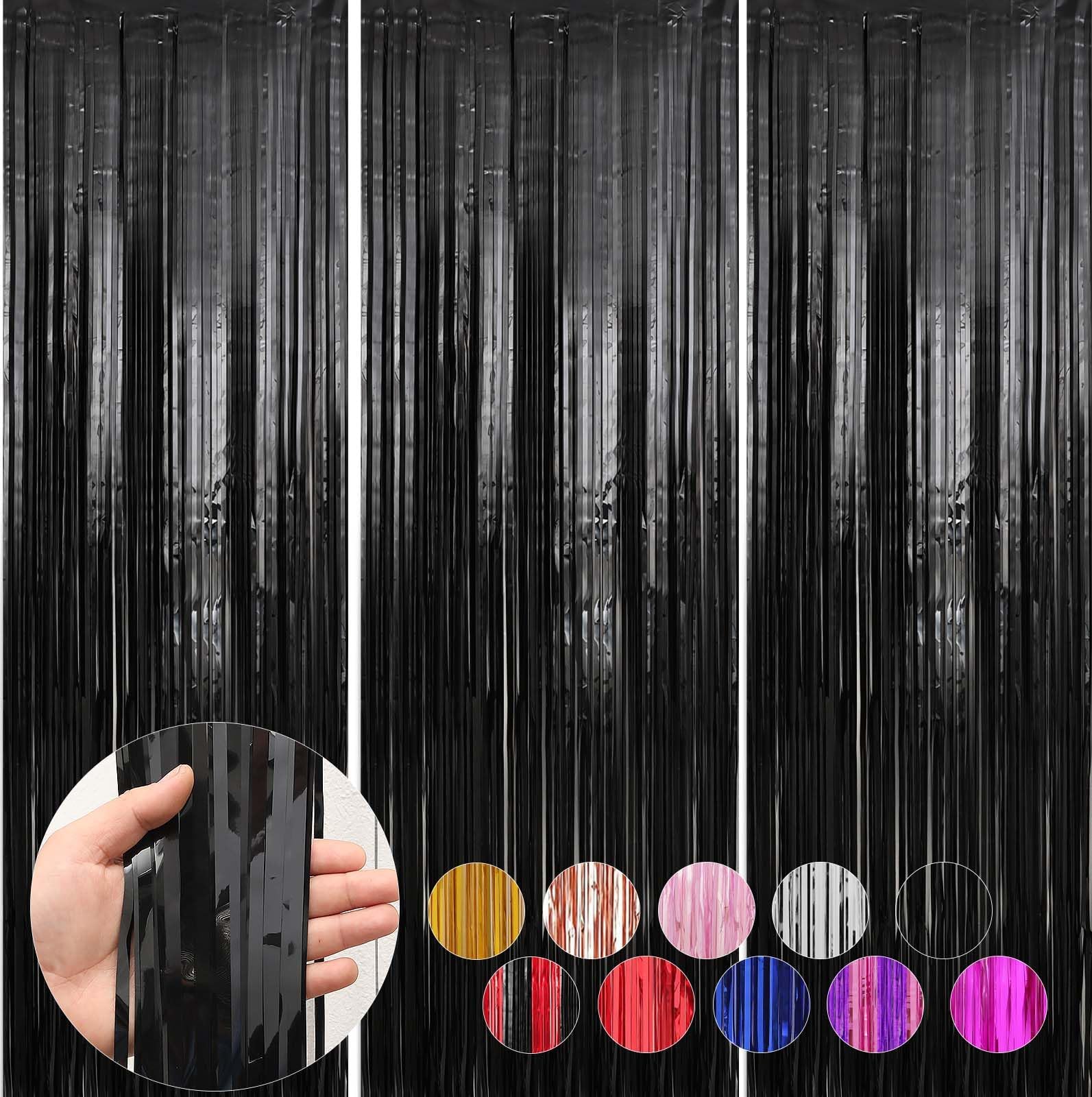 Amazon.com: 2 Pack Black Foil Fringe Curtains Streamers Party ...