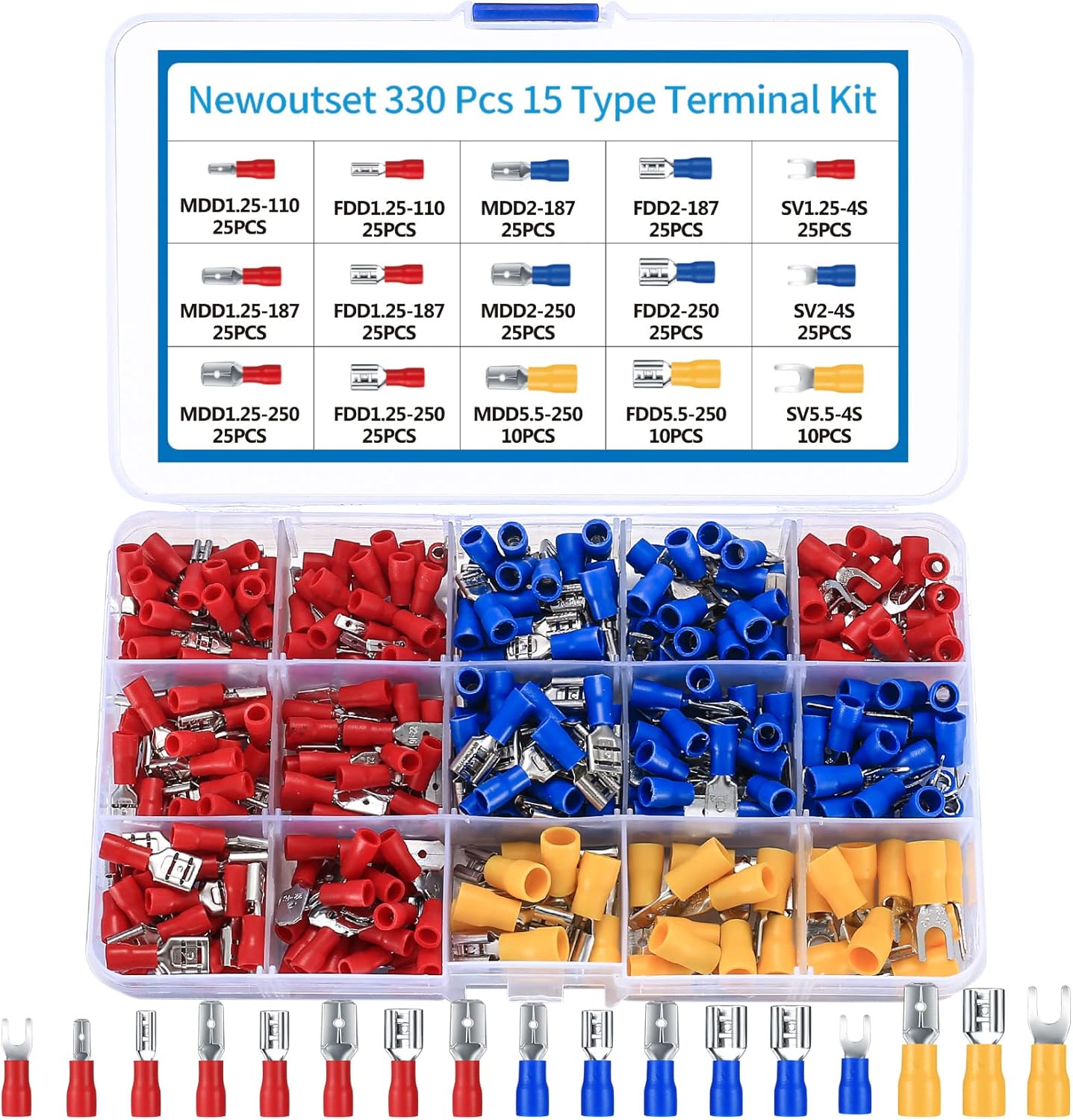 330 stuks kabelschoenen, elektrische krimpverbinders, platte stekkers ...