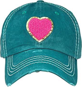 Funky Junque Vintage Patch Hat: Candy Pink Heart/Teal at Amazon Women’s Clothing store