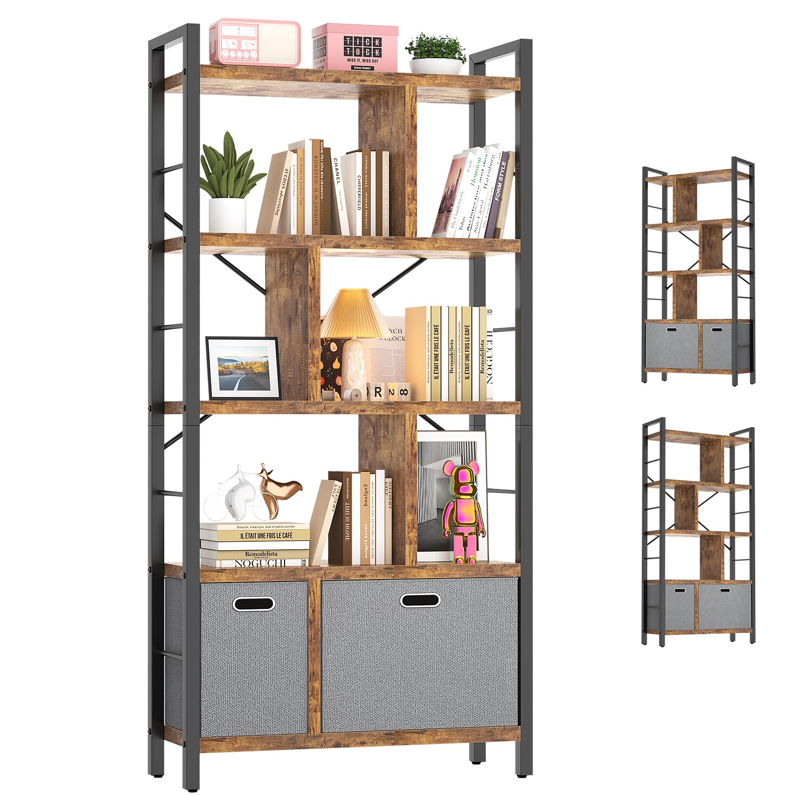 Amazon.com: armocity Tall Bookshelf with Drawers - 5 Tier Bookcase ...