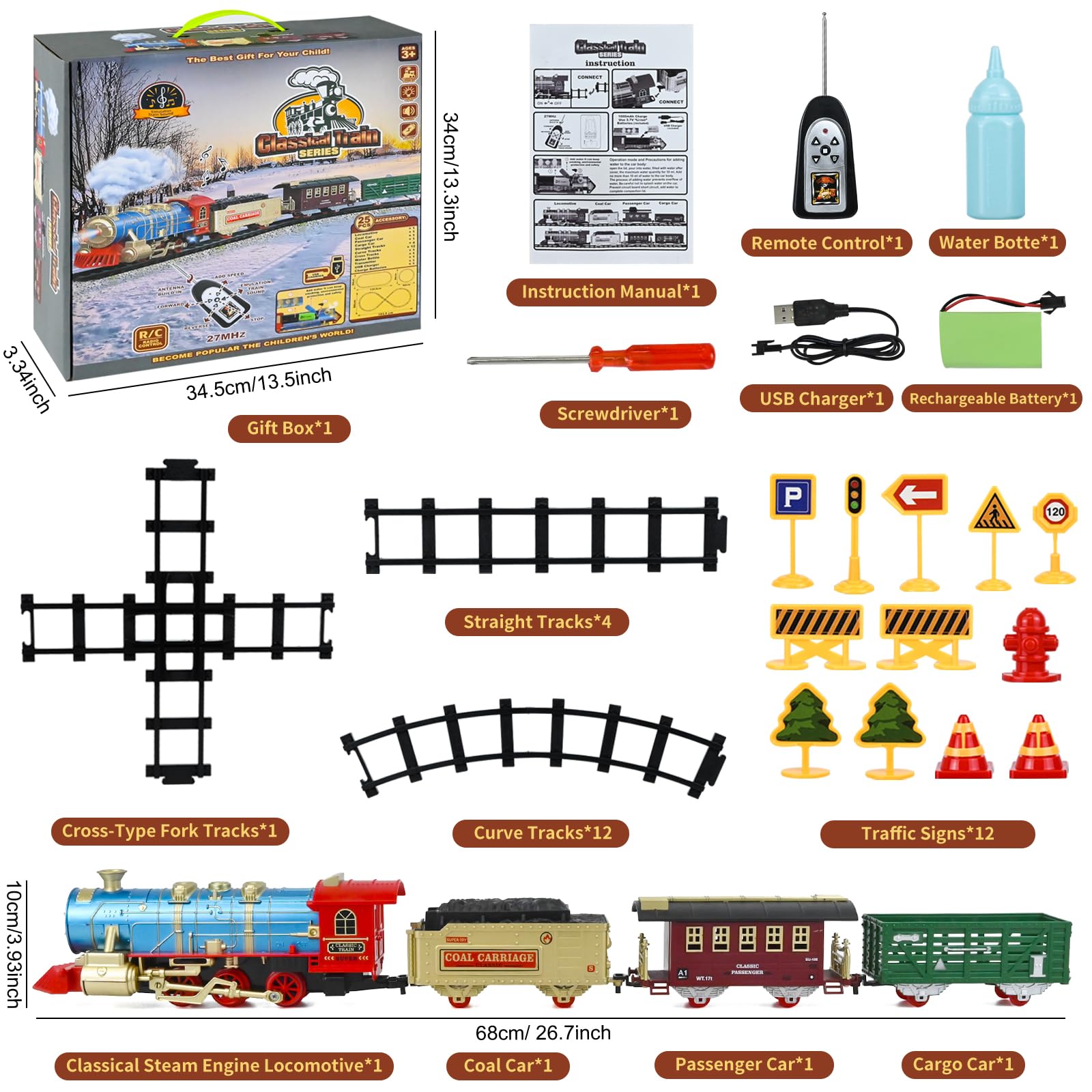 Neragron Train Sets for Kids, Electric Train Track Set with Remote ...