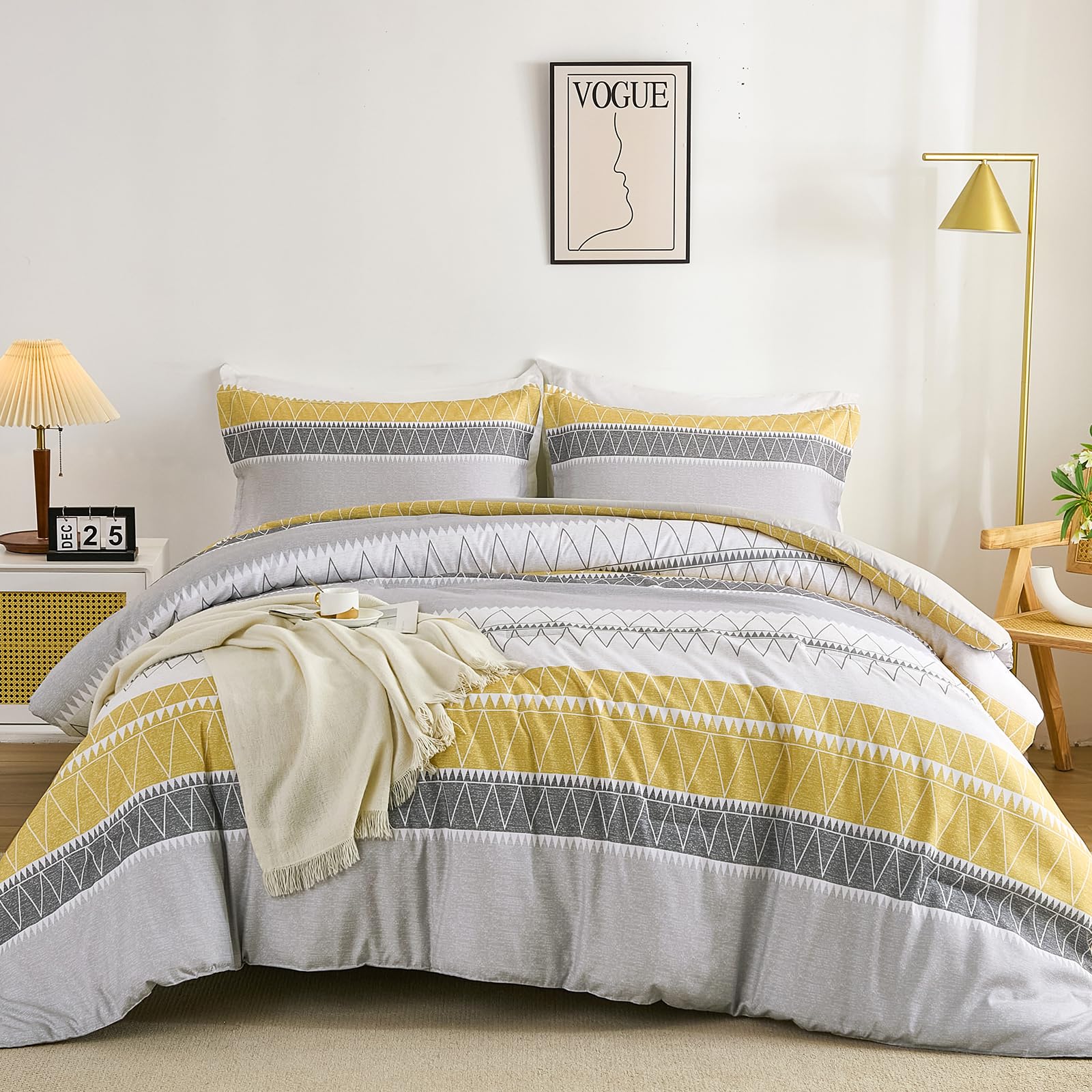 Amazon.com: WONGS BEDDING King Comforter Set-Yellow Grey Comforter ...