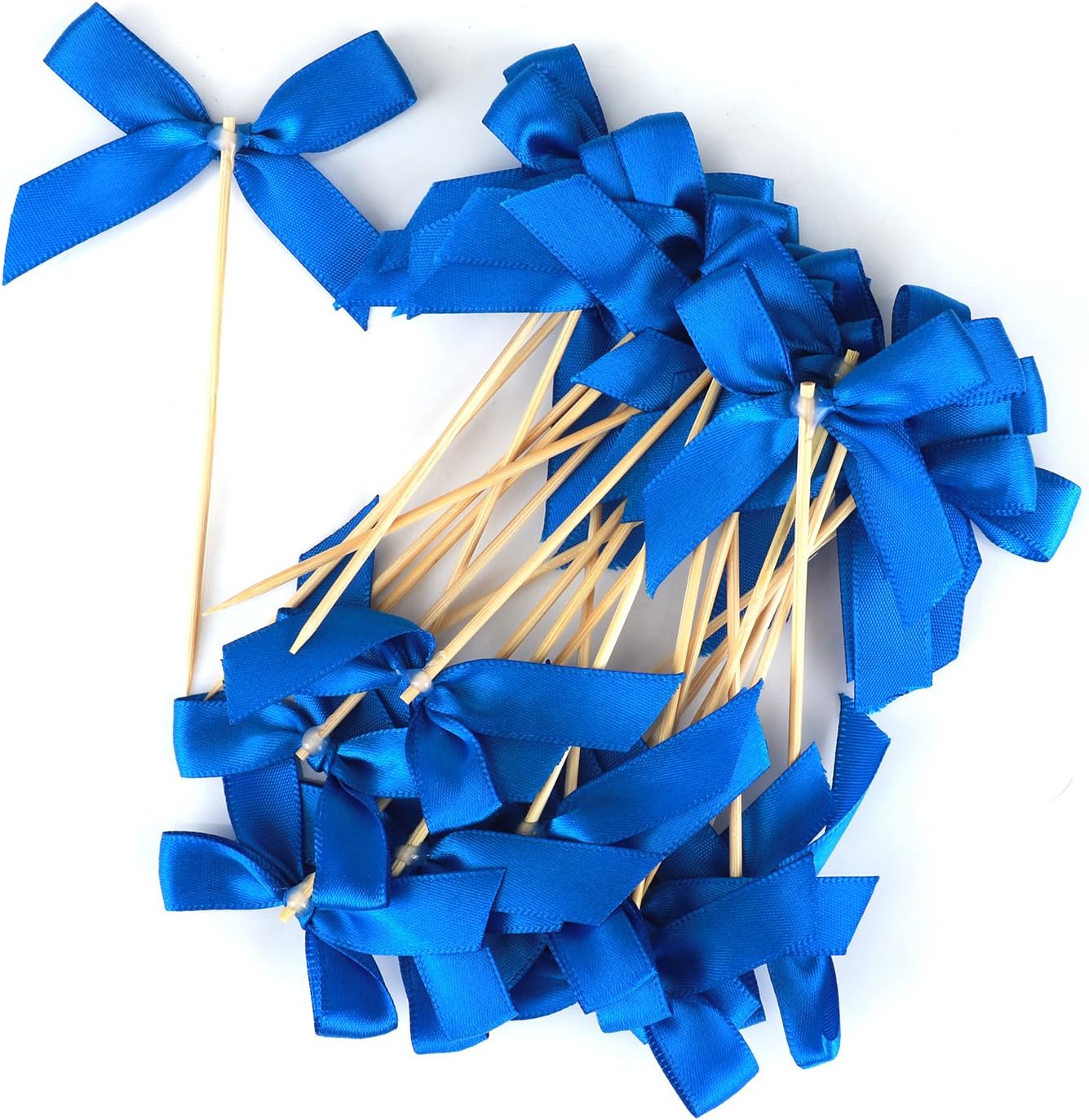 Amazon.com: 24 Pack Royal Blue Ribbon Bow Party Wedding Cupcake Toppers ...