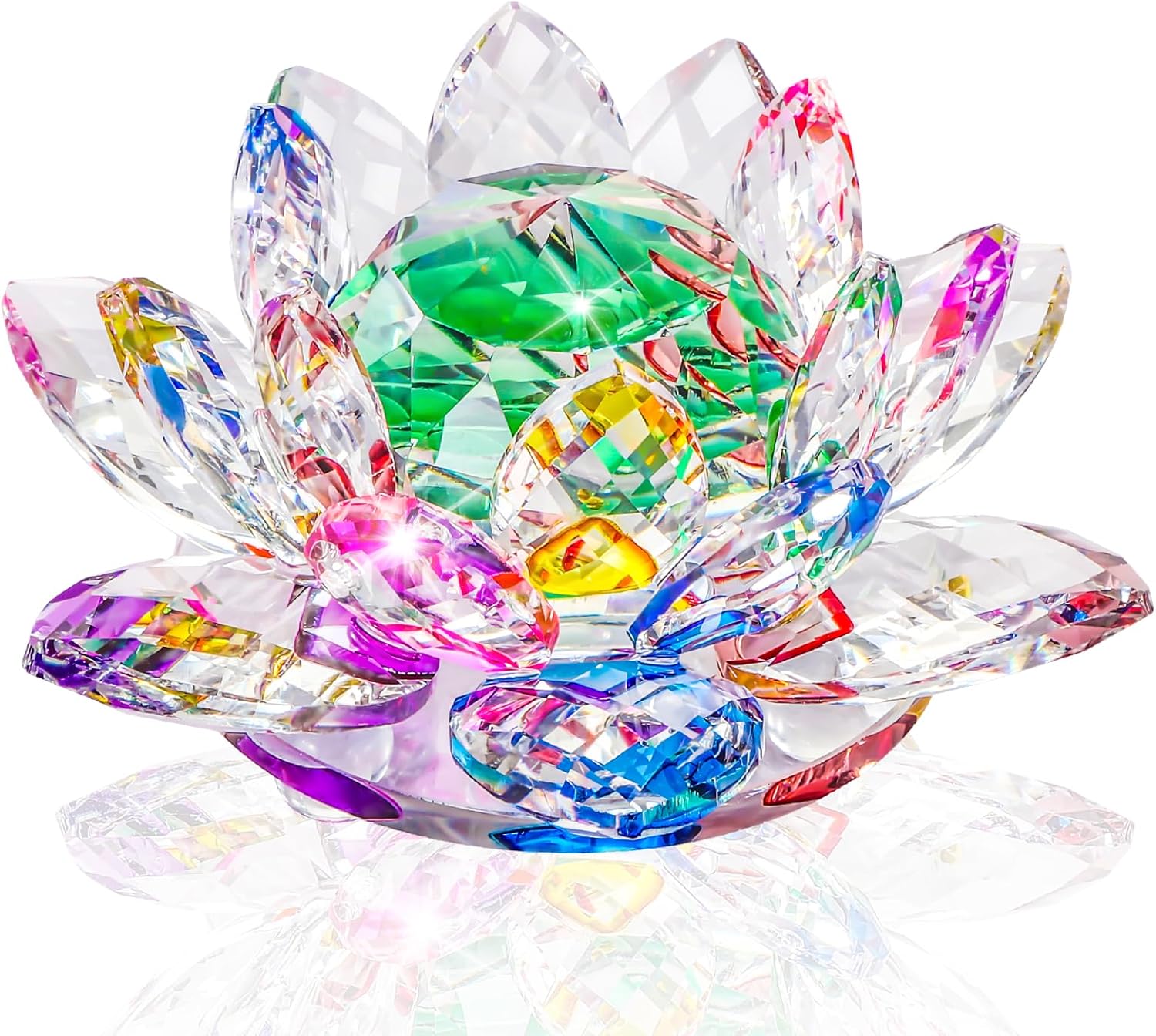 Amazon.com: Crystal Figurines Lotus Decor, 5 Inch Rainbow Crystal Lotus ...