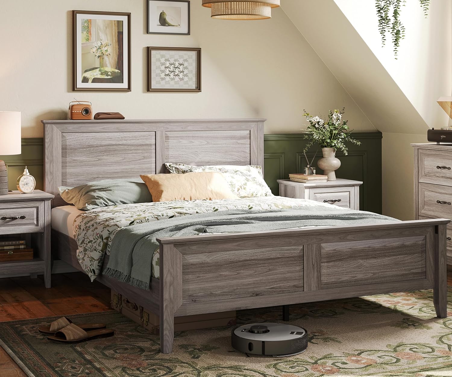 Amazon.com: LINSY Full Size Bed Frame Wood with Headboard, Farmhouse ...