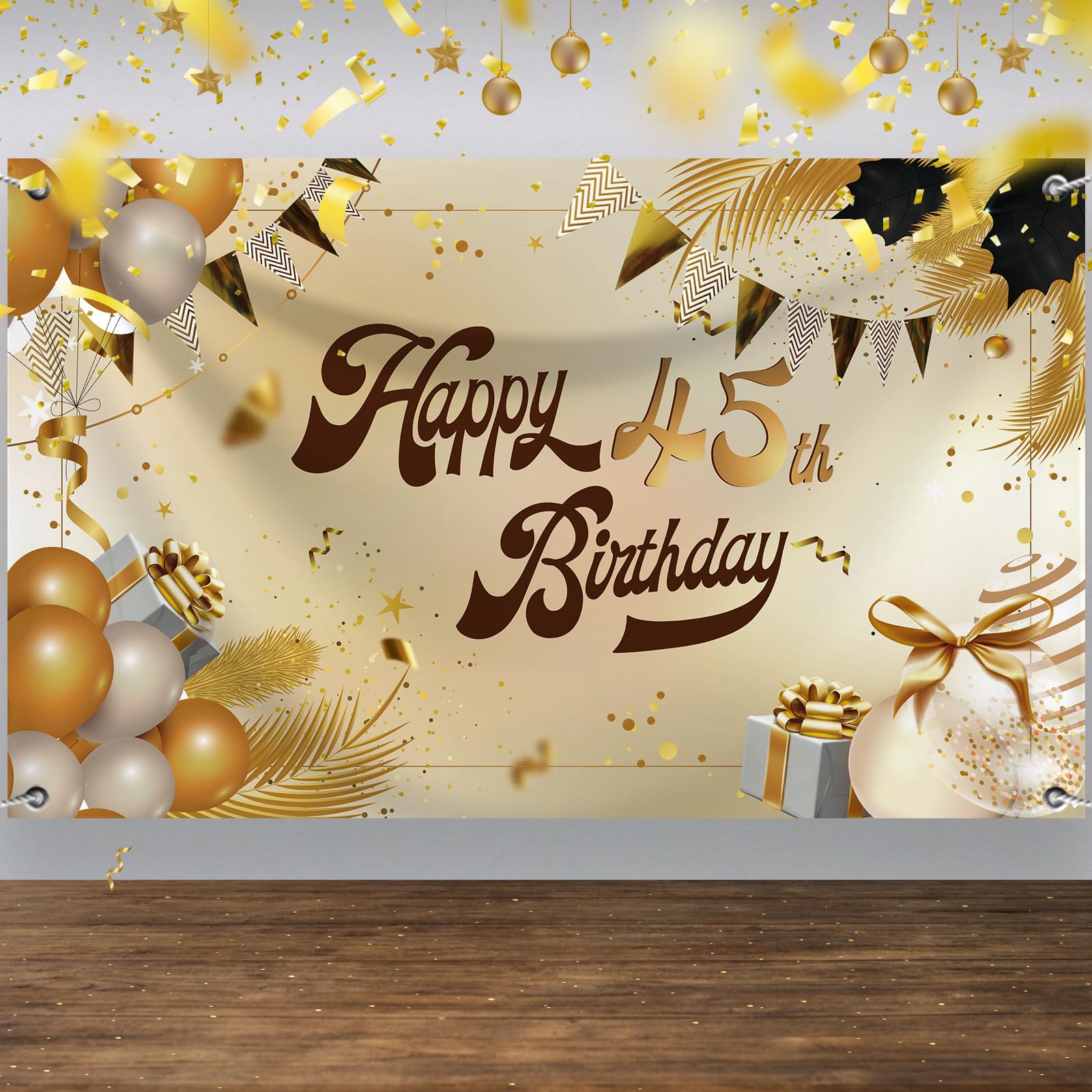 Amazon.com: Bing-Haoze 45th Happy Birthday Backdrop- 71"x44" Gold Happy ...