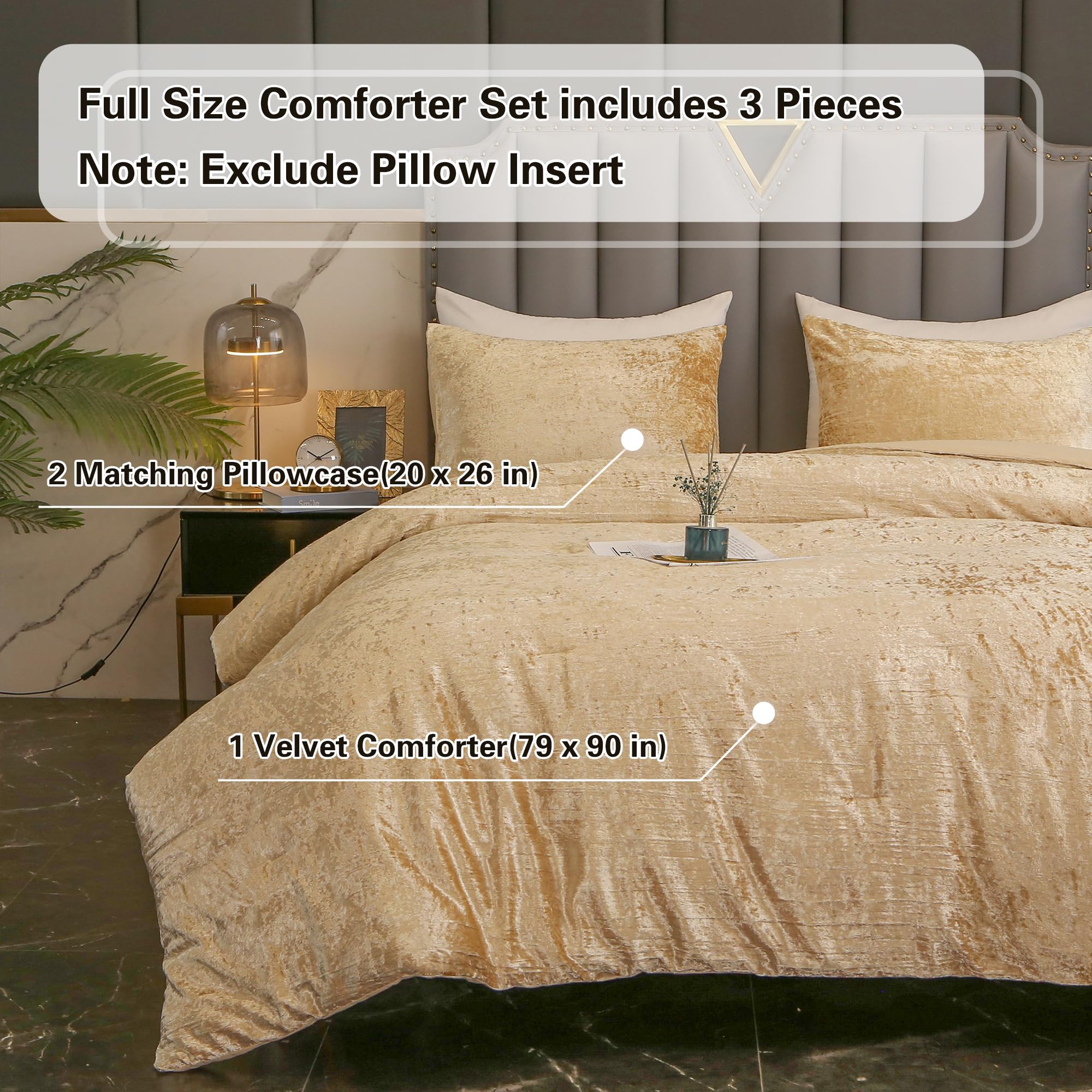 Snapklik.com : Full Size Korean Velvet Comforter Set Gold Camel, 3 ...