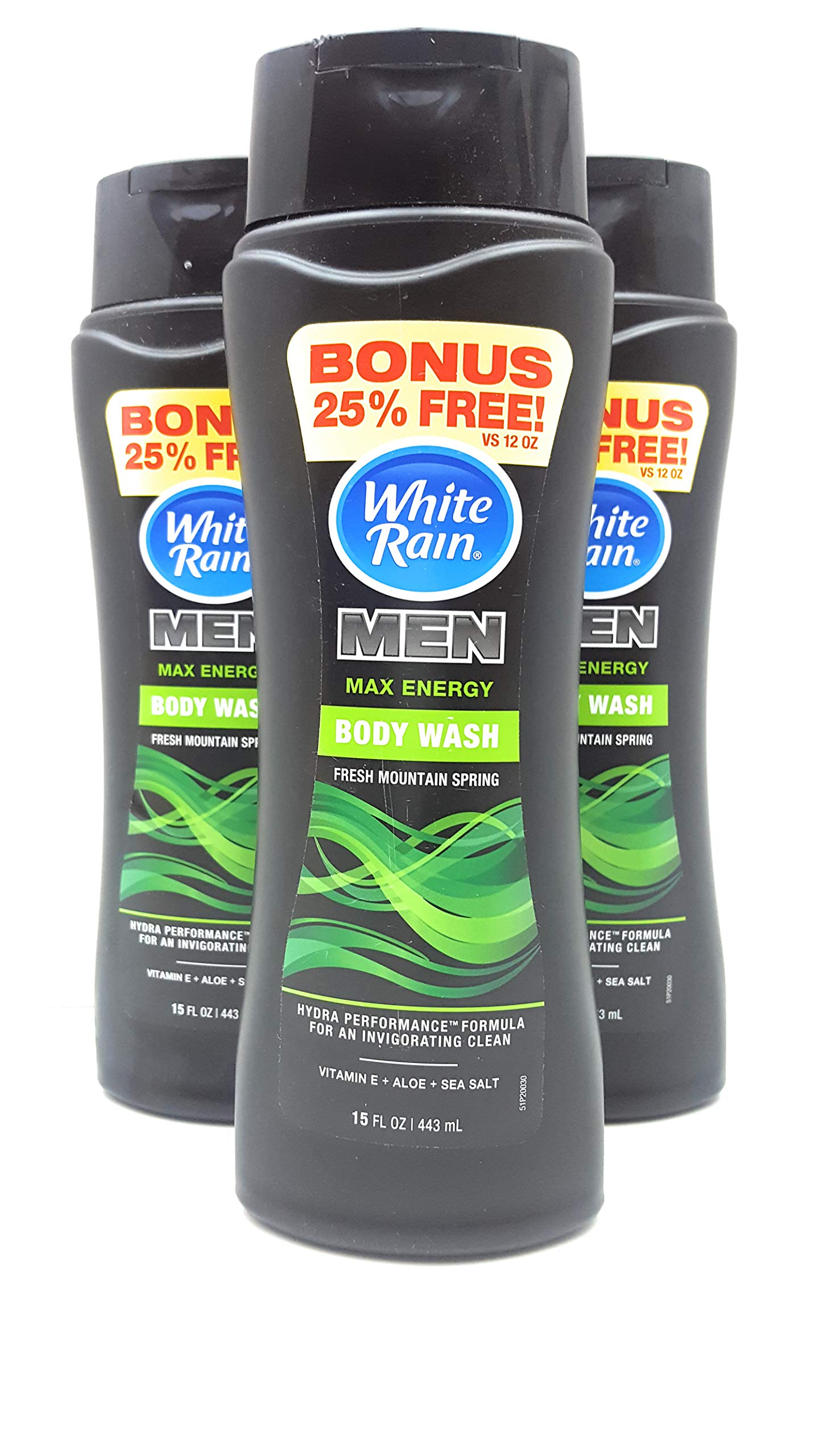 Amazon.com : 3 White Rain MEN Body Wash Max Energy Sea Salt Aloe ...