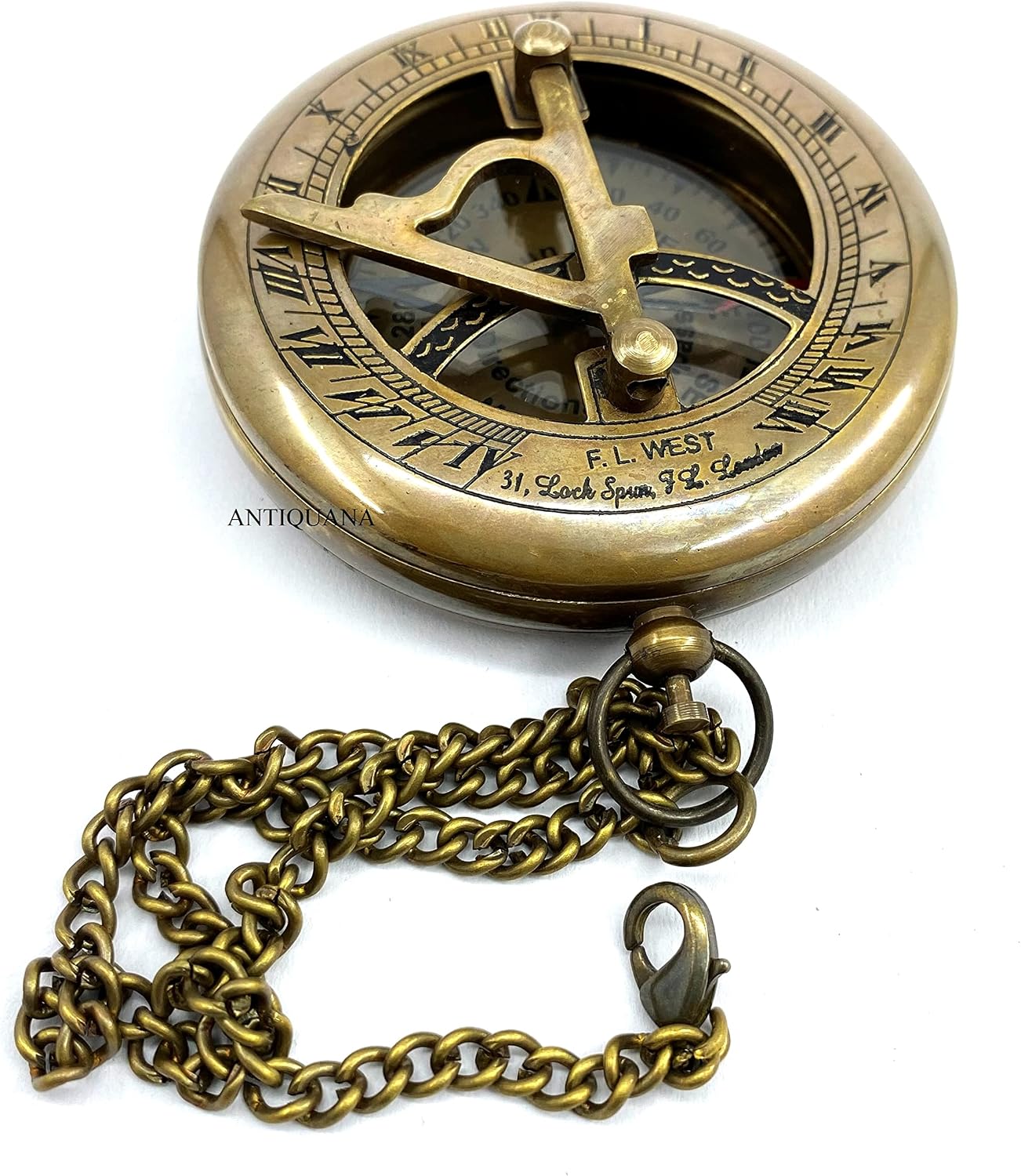 Brújula de latón reloj de sol único grabado brújula con estuche de ...