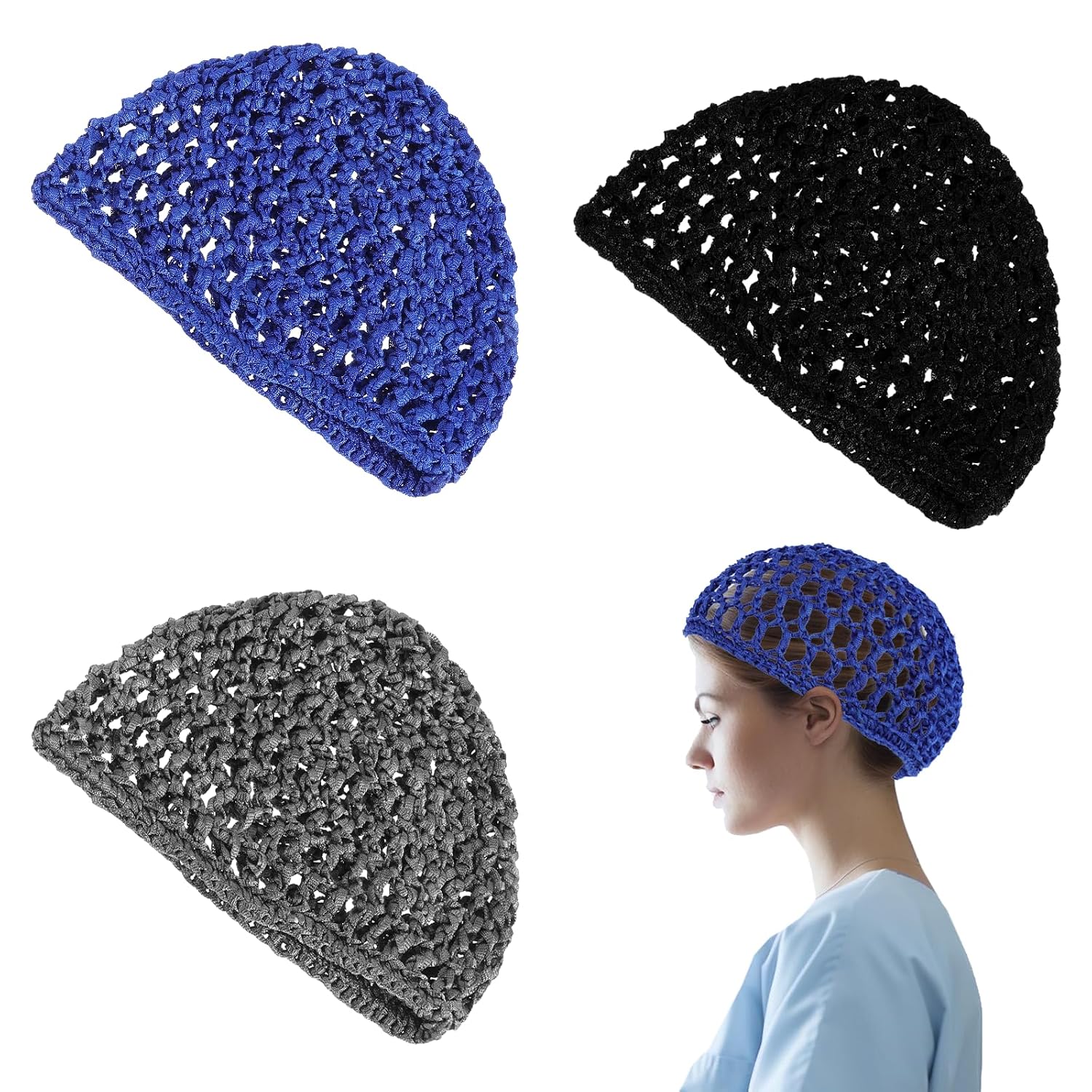 Amazon.com: 3 Pcs Crocheted Sleep Caps Hair Net for Sleeping Soft Rayon ...