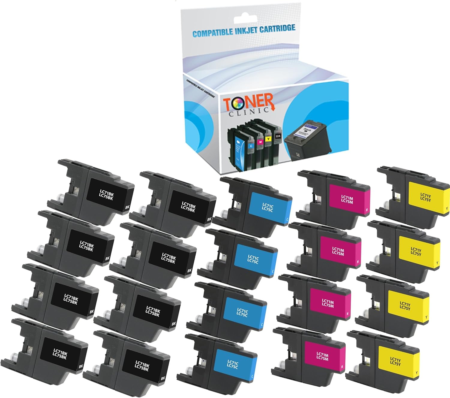 Amazon.com: Toner Clinic TC-LC75 20PK 8 Black 4 Cyan 4 Magenta 4 Yellow ...