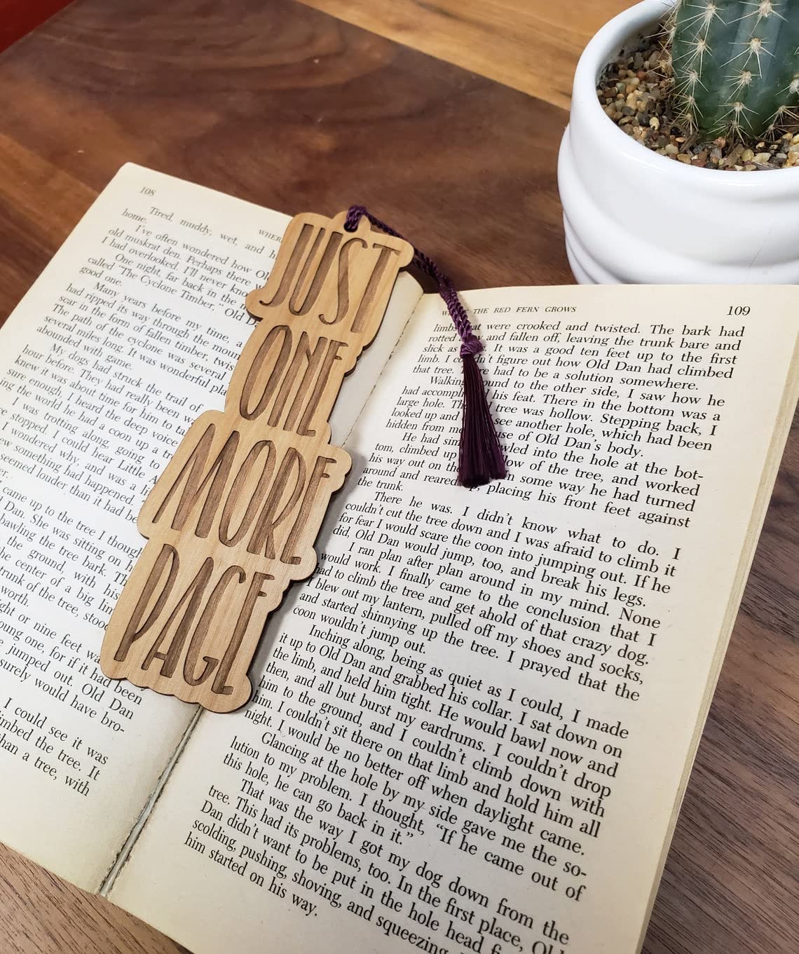 Wood Bookmark - Just One More Page - Laser Engraved Alder Wood Book ...
