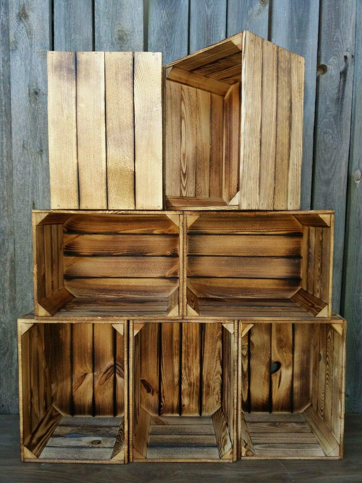 BELLE VOUS Set of 3 Black Wooden Storage Crates with Handles - Small ...