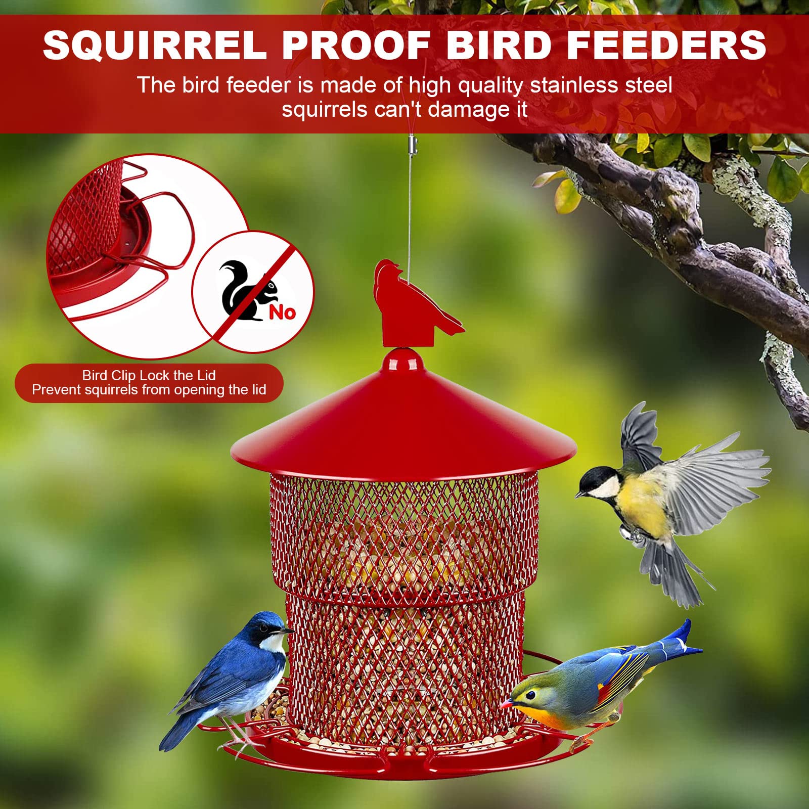 Bird Feeders Squirrel Proof for Outside Hanging, Weatherproof Cardinal ...