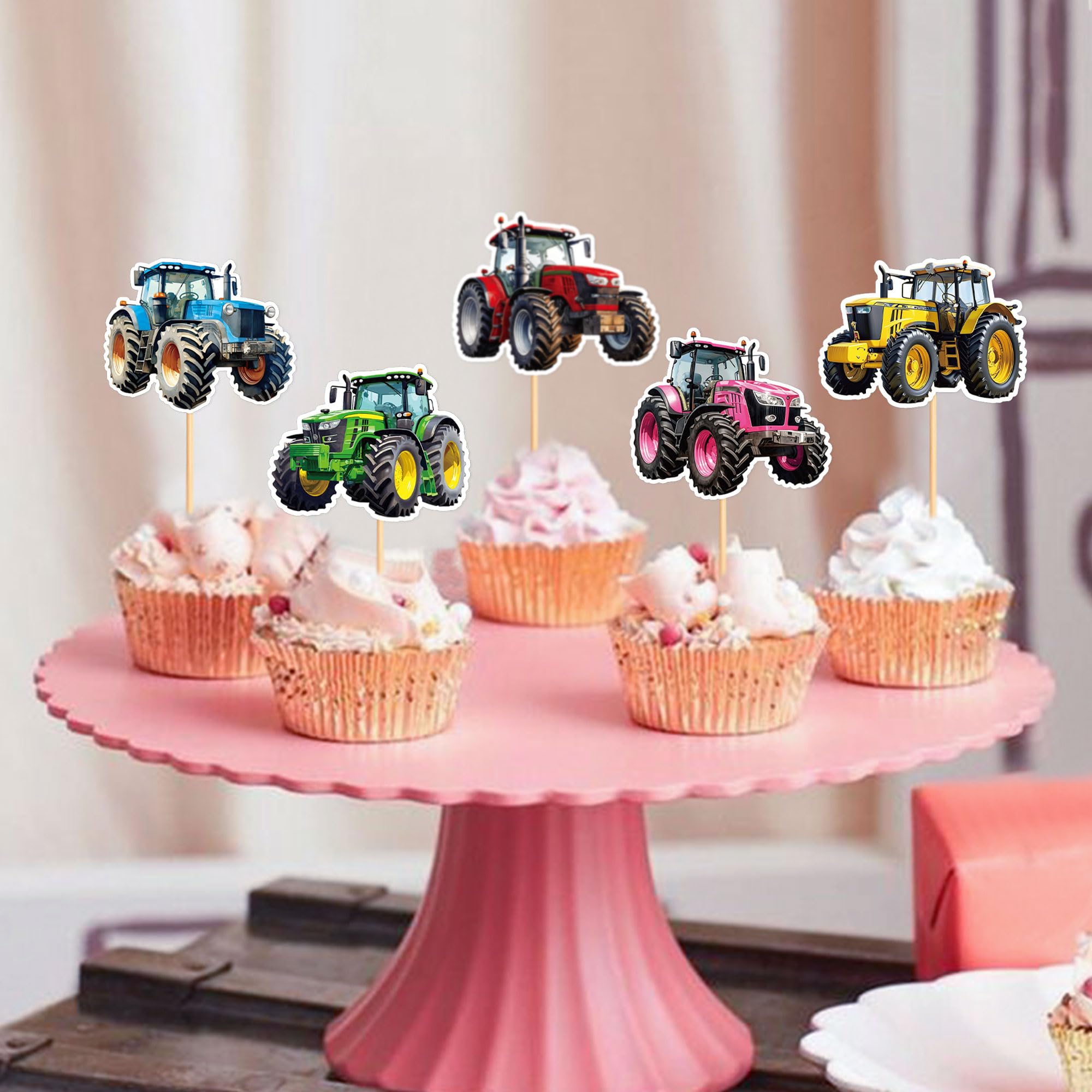 Boys Birthday Cake Decor Ercadio 24 PC Tractor Cupcake Toppers - Farm ...