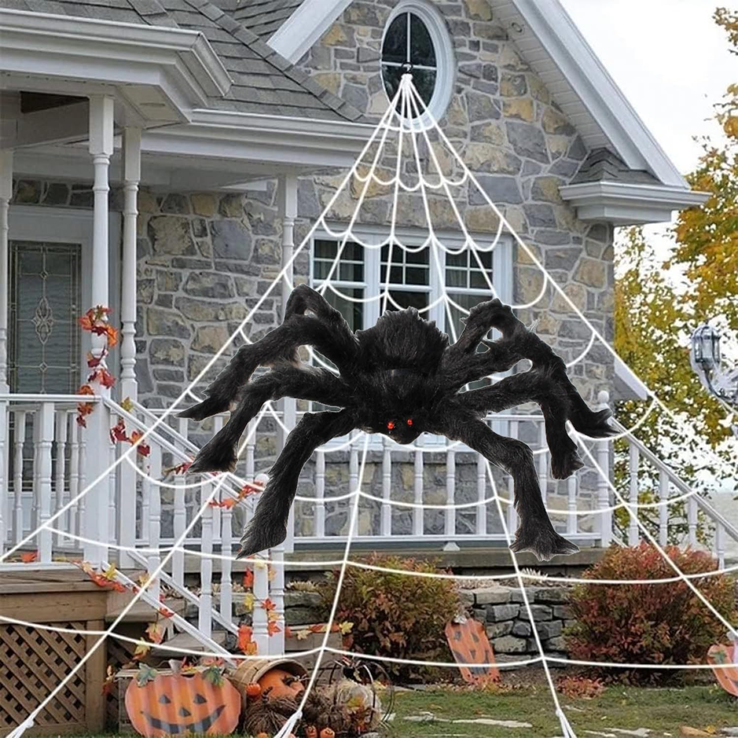 Amazon.com: Halloween Decorations,200" Halloween Spider Web + 49" Giant ...