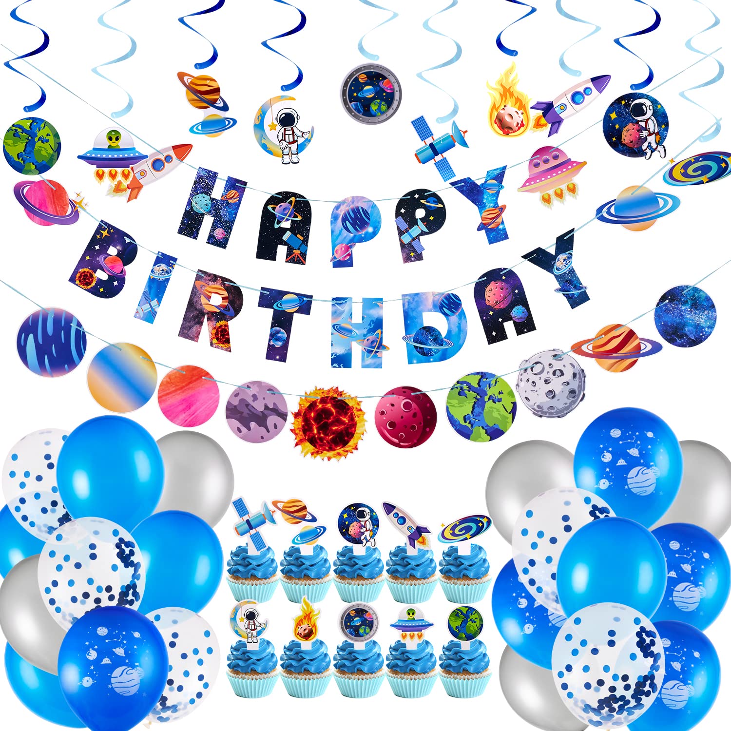 Amazon.com: Easy Joy 72 PCS Outer Space Themed Party Decorations Solar ...