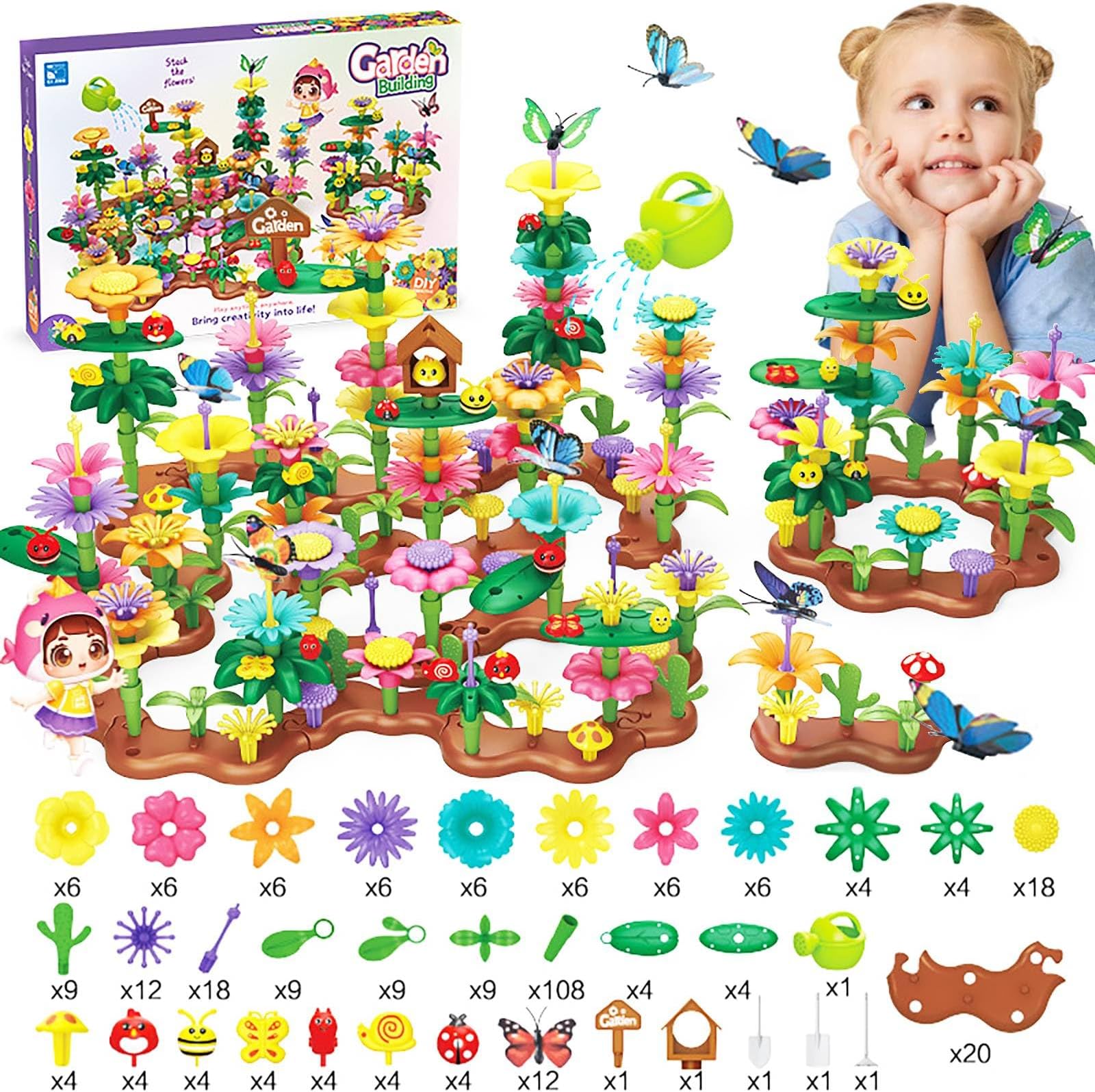 YEEBAY Flower Garden Building Toys for Girls Age 3, 4, 5, 6, 7 Year Old ...