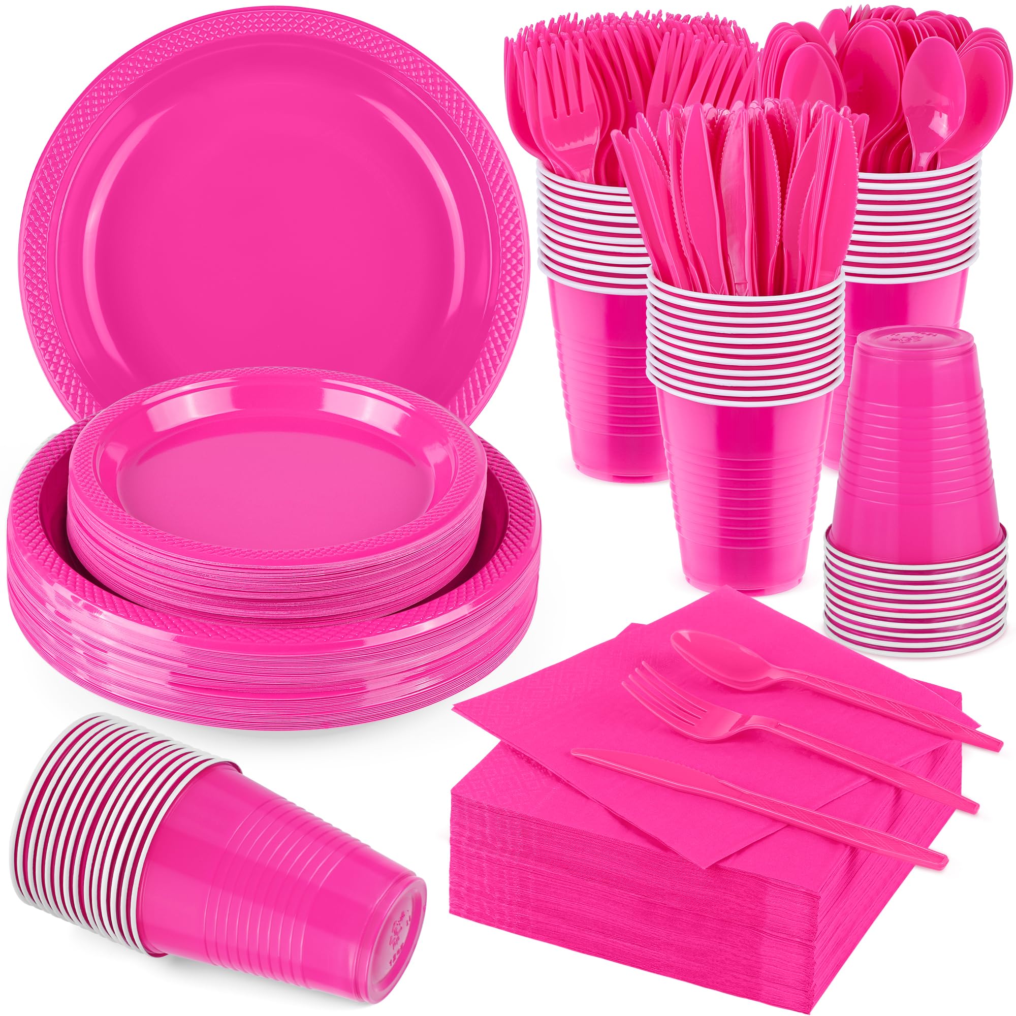 Amazon.com: Aodaer 400 Pieces Hot Pink Party Supplies Disposable ...