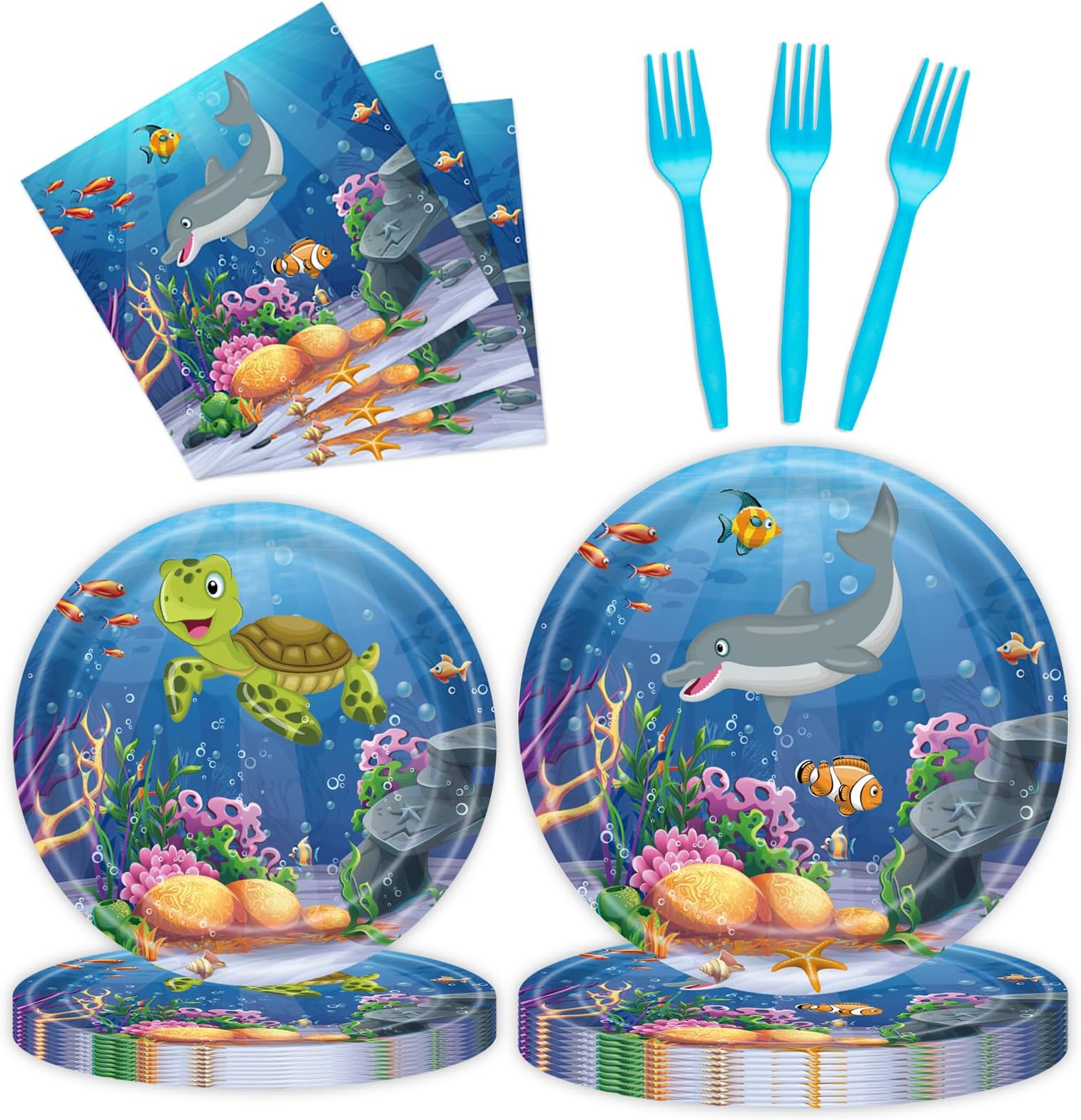 Amazon.com: 122 Pcs Ocean Sea Life Party Supplies Disposable Tableware ...