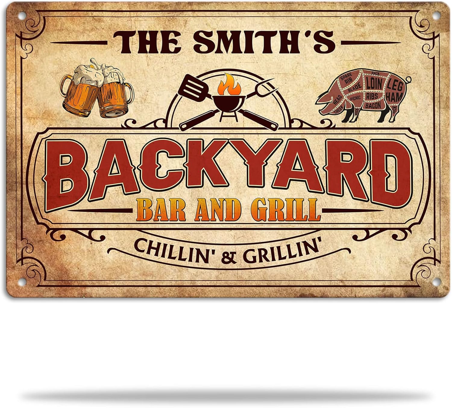 Amazon.com : MUCHNEE Personalized Backyard Bar & Grill Sign, BBQ Metal ...