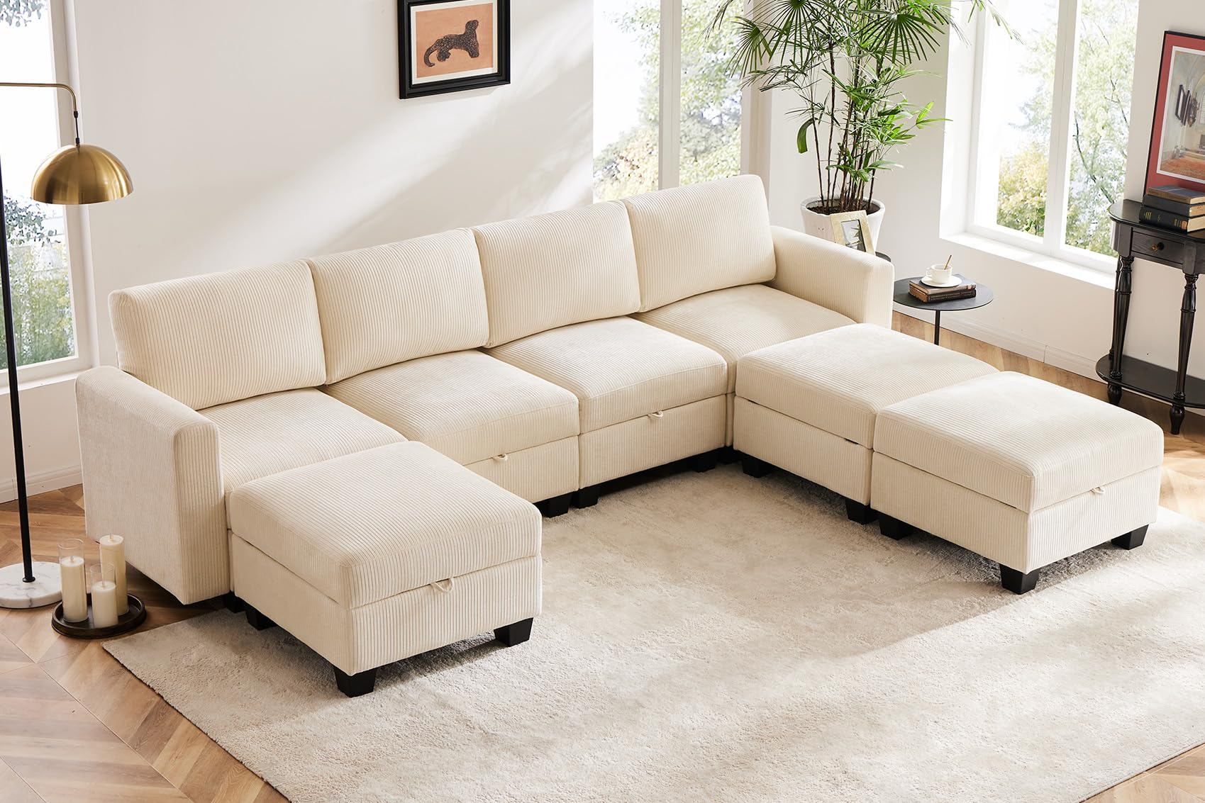 Amazon.com: ABCASA Luxury Modular Sectional Sofa w/Storage Seat, 118" U ...