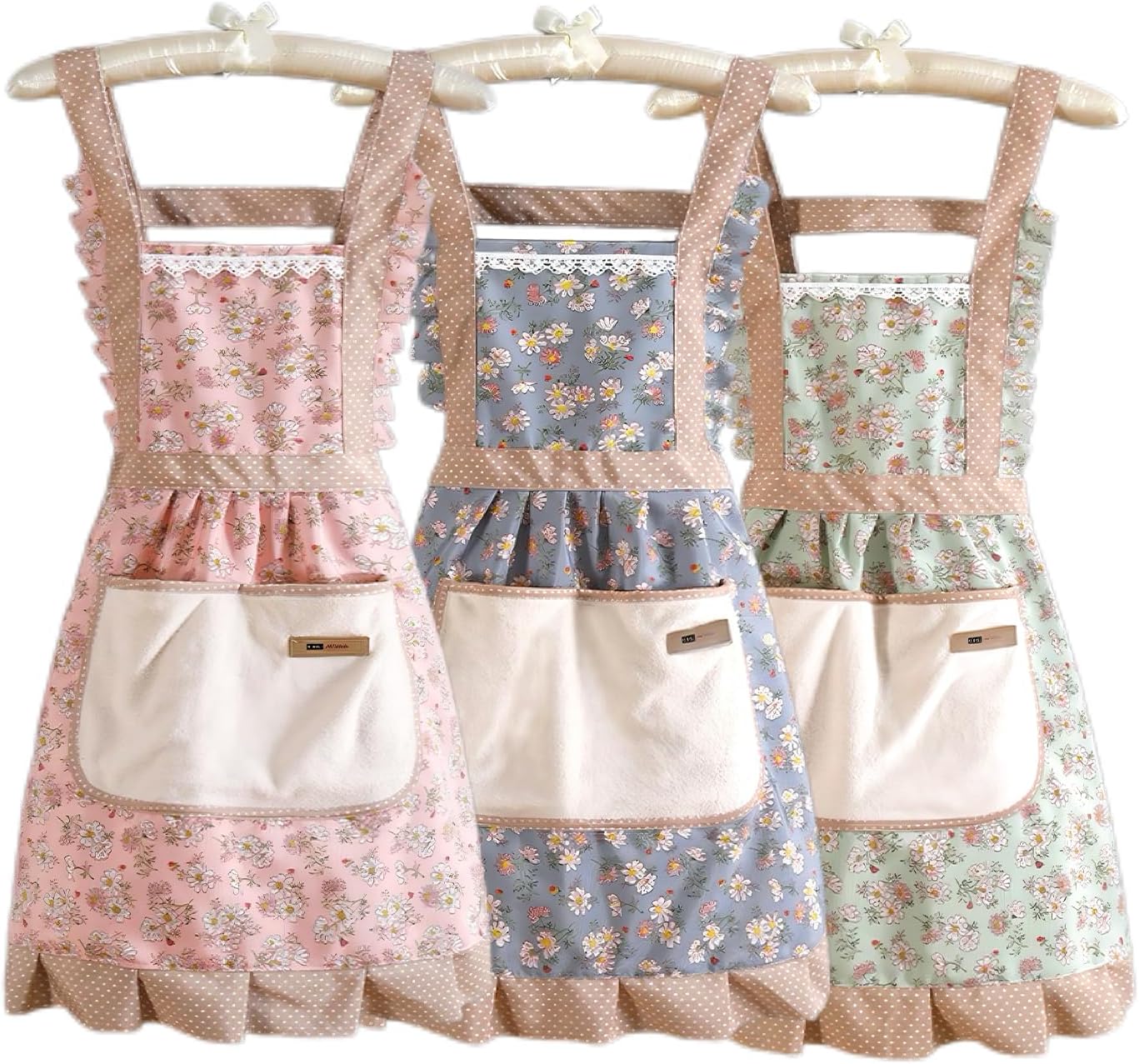 Amazon.com: 3 Pieces Aprons for Women with Pockets, Floral Kitchen ...
