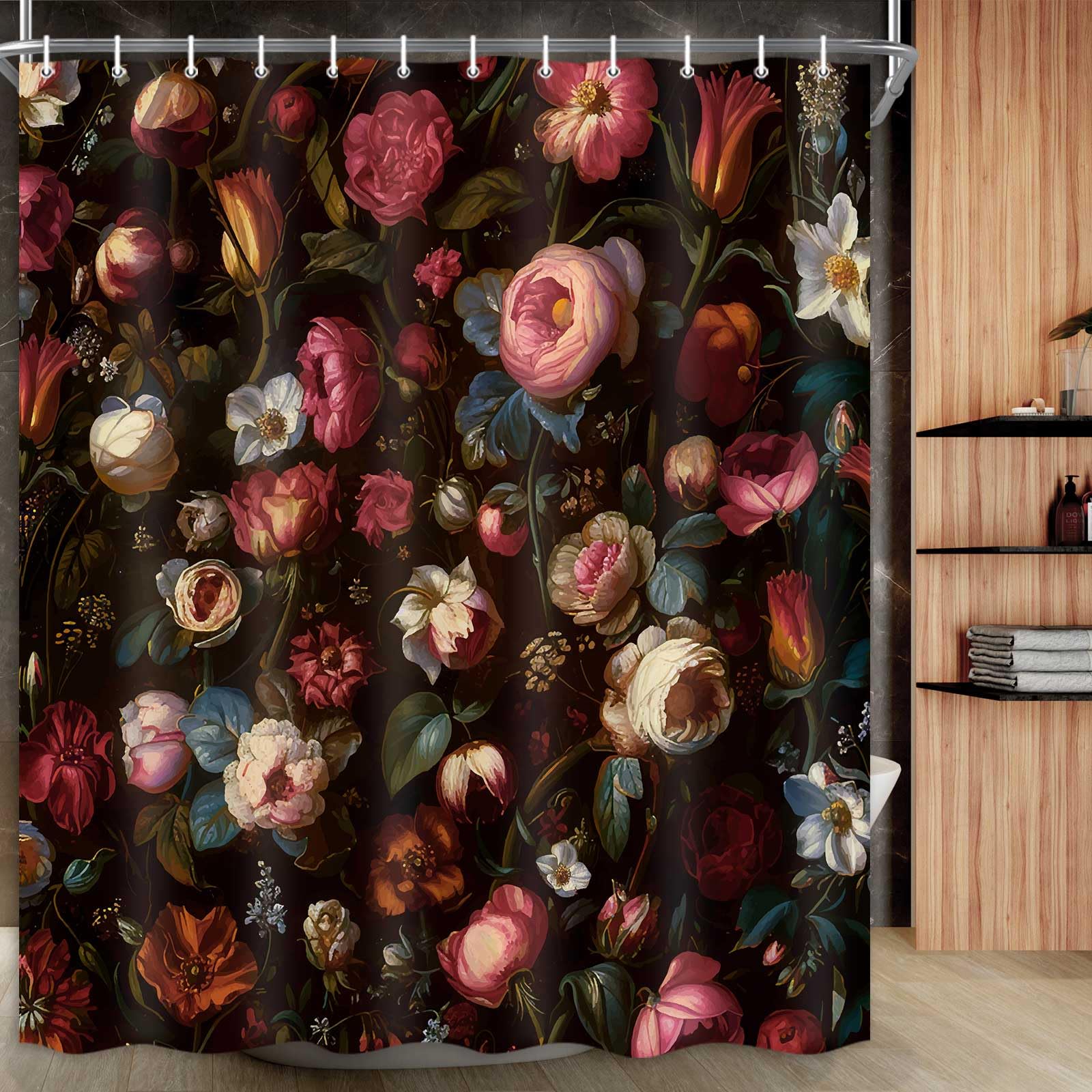Amazon.com: Drgilau Floral Shower Curtain, Black Boho Floral Shower ...