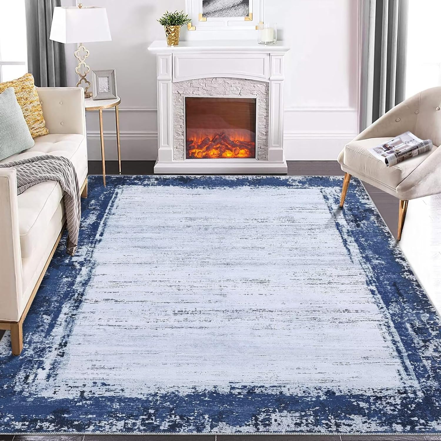 Amazon.com: GAOMON Modern Bordered 6x9 Area Rug for Living Room Non ...