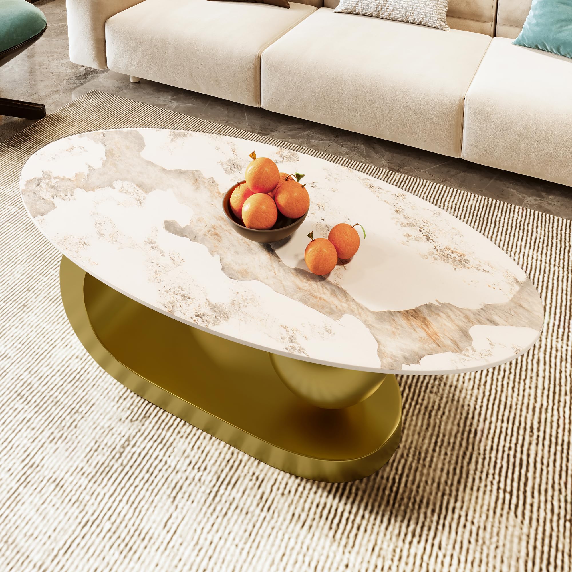 Amazon.com: Modern Oval Coffee Table - Marble Pattern Sintered Stone ...