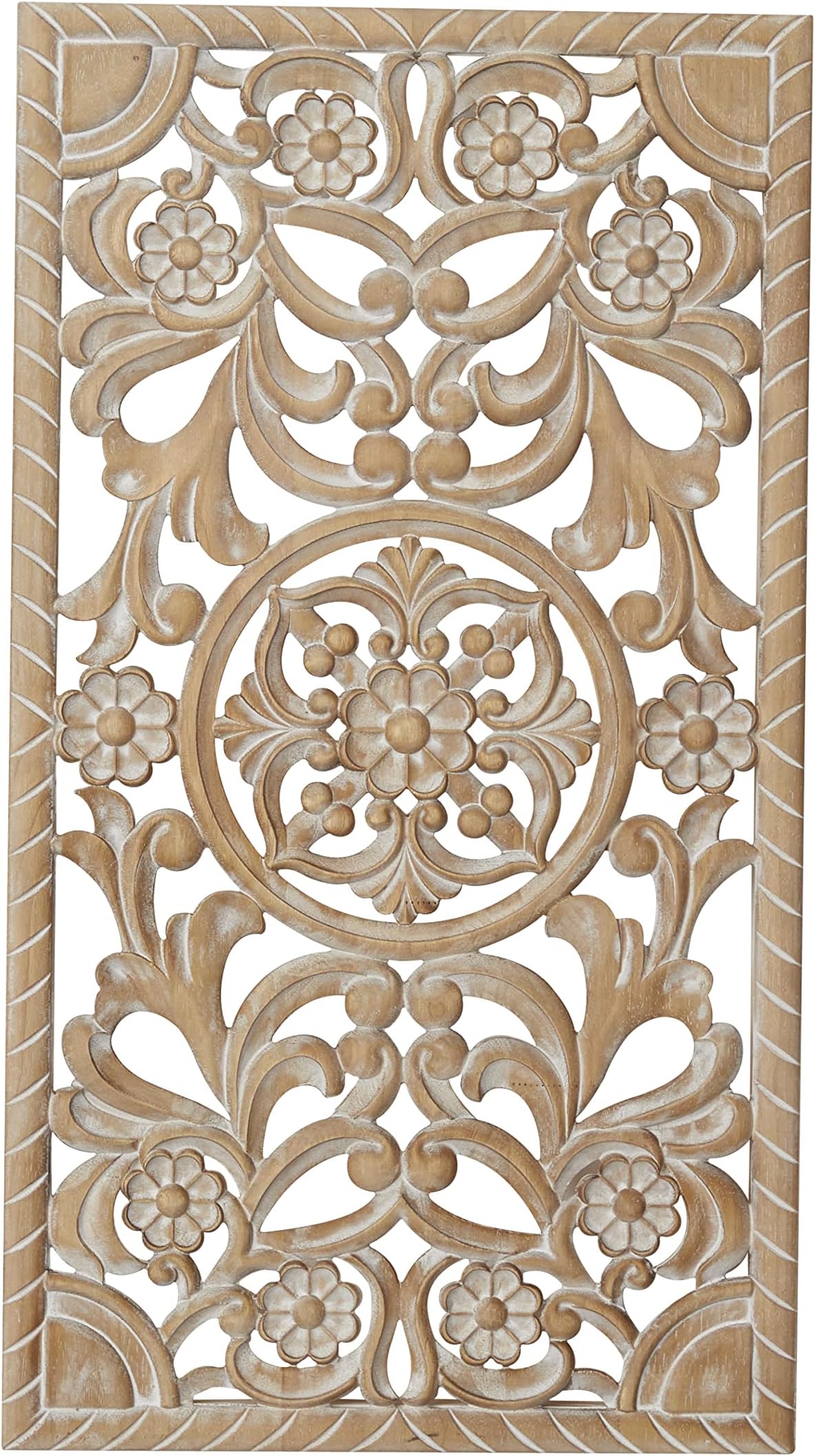 Amazon.com: Deco 79 Wood Floral Home Wall Decor Intricately Carved Wall ...
