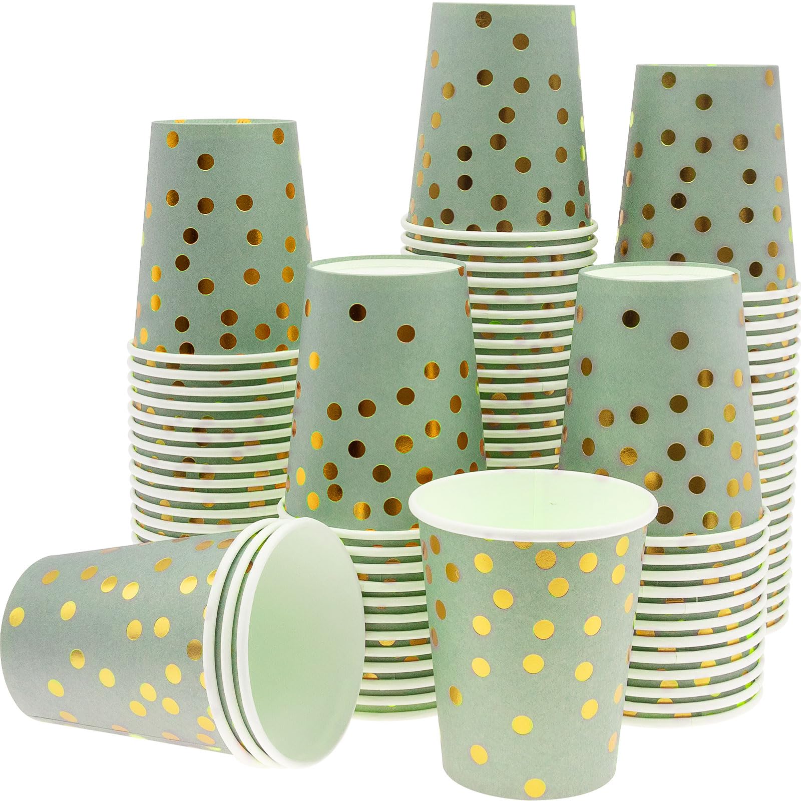 100 Pcs Disposable Paper Cups,9oz Paper Coffee Cup,Sage Green Paper Cup ...