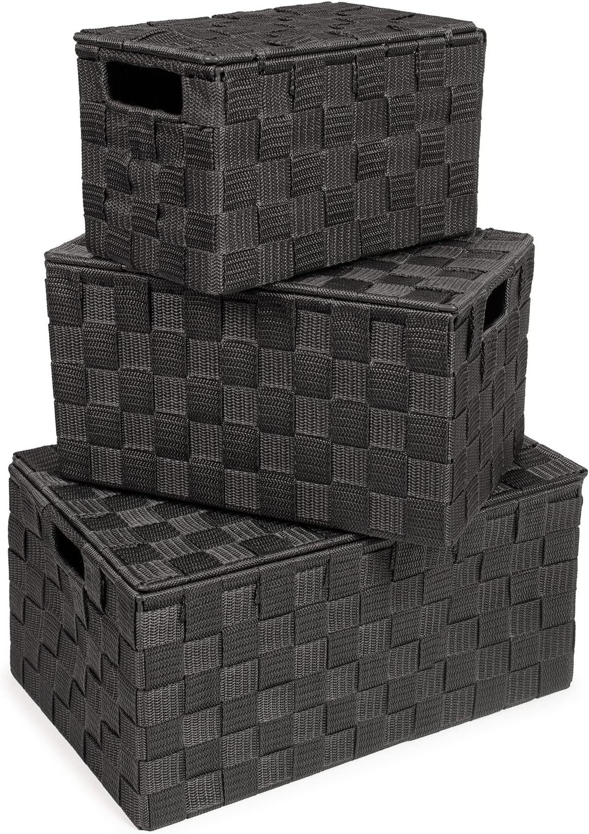 Arpan Small Resin Woven Storage Basket Box with Lid & Lock - Black ...