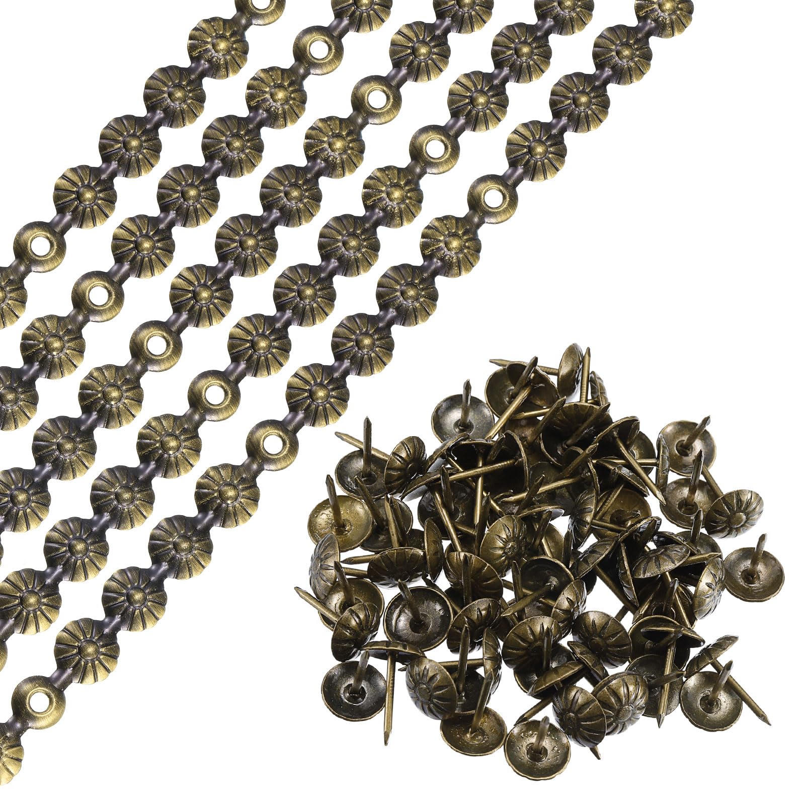 uxcell 15Pcs Upholstery Tacks Strips, 1Meter Flower Decorative Nail ...