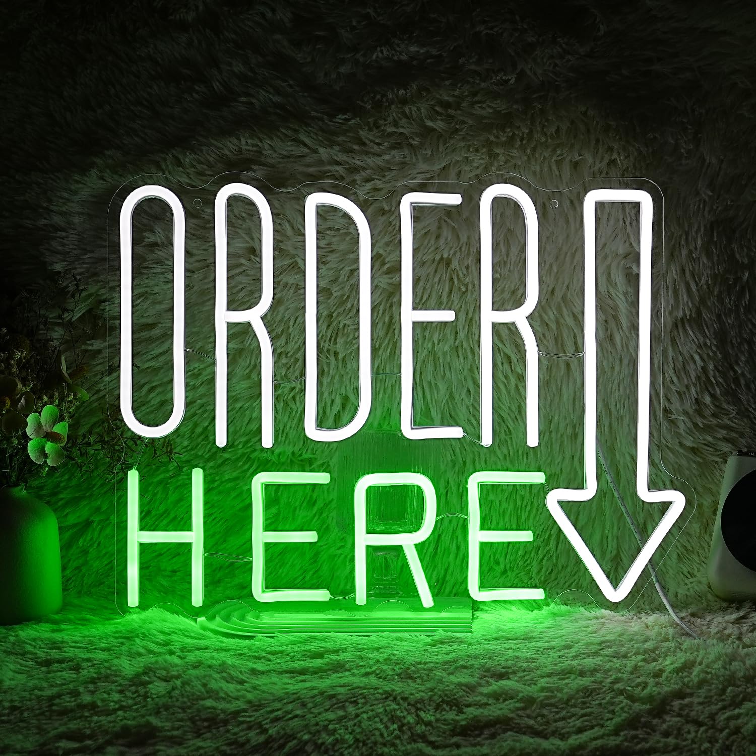 Amazon.com : Order Here Neon Sign Cool White Green Letter Neon Light ...