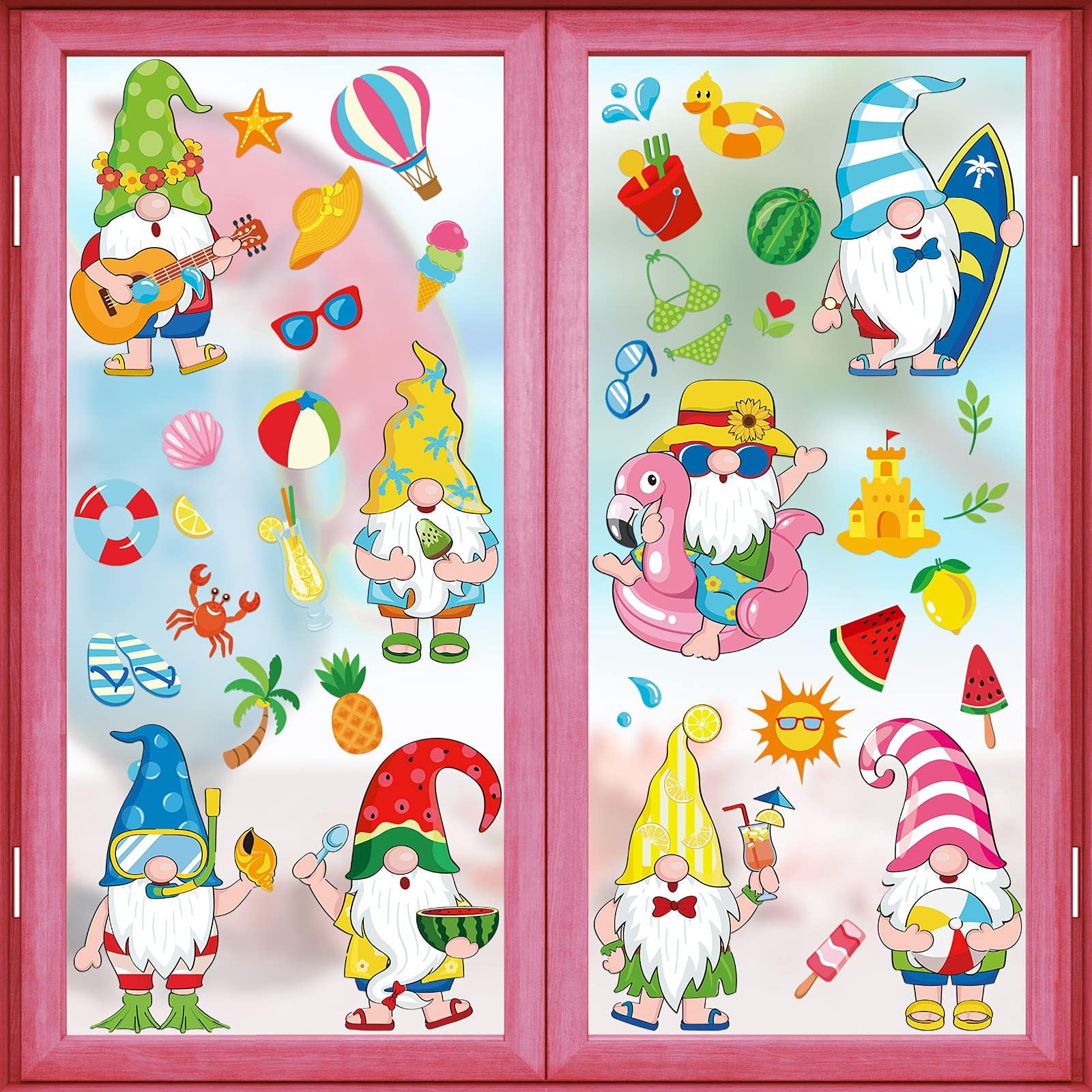 Amazon.com: Mfault Summer Gnome Window Clings 9 Sheets, Tropical Tiki ...