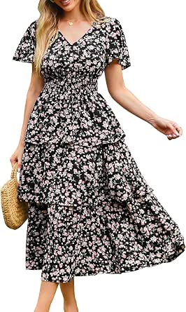 GRACE KARIN Womens Fashion Summer Clothes 2025 V Neck Boho Floral Dress ...