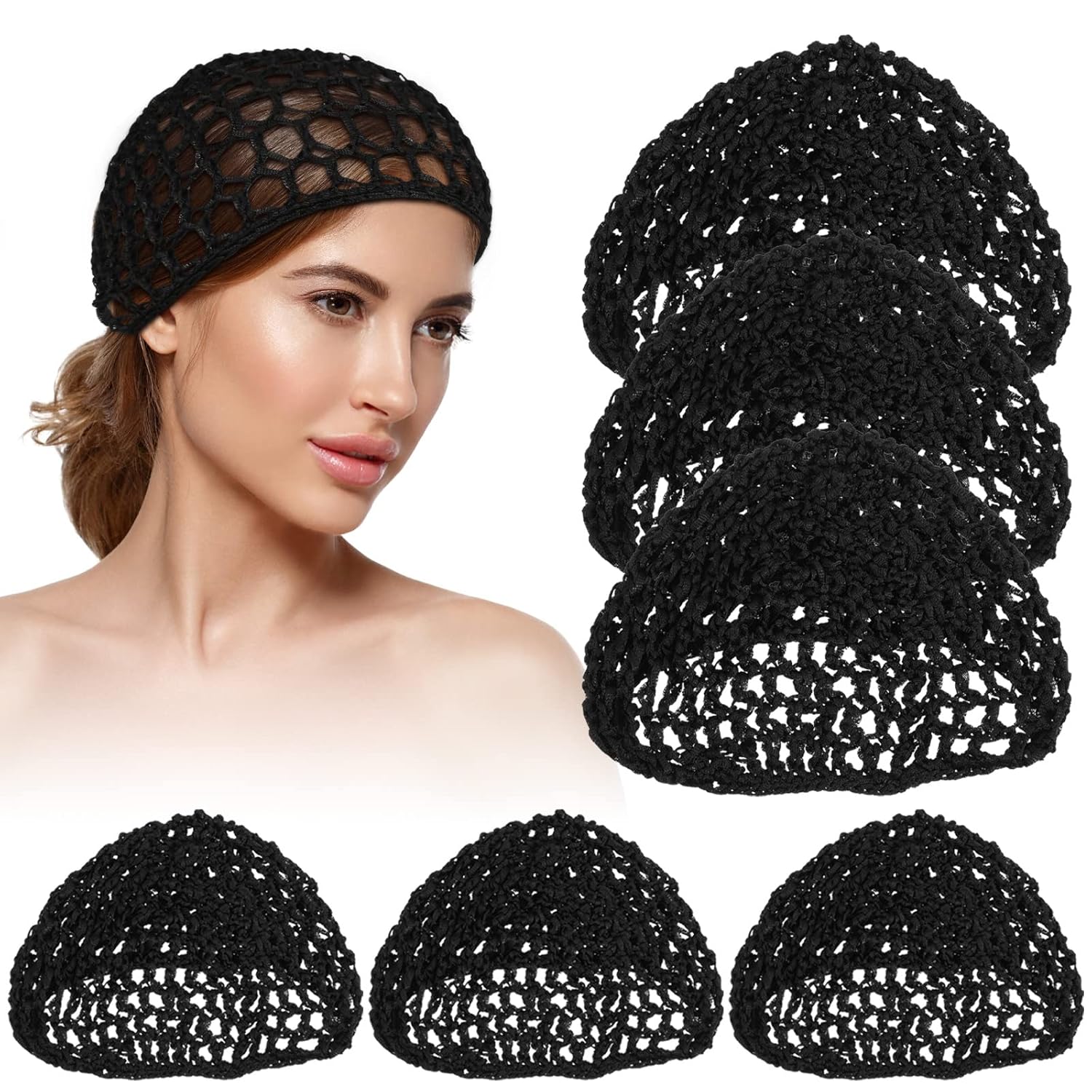 Amazon.com : 6pcs Mesh Hair Net Rayon Head Bands Thick Short Long Women ...